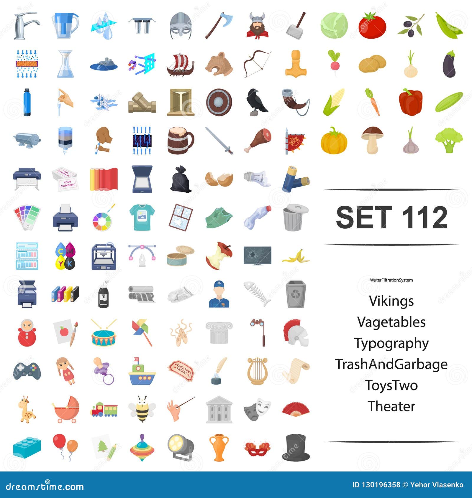 Vector Illustration of Viking, Vegetable, Typography, Garbage Toy ...