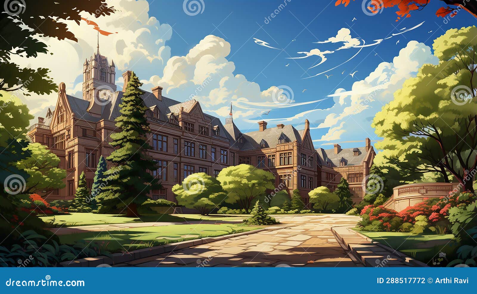 Vector Illustration of Village School Stock Photo - Image of full ...