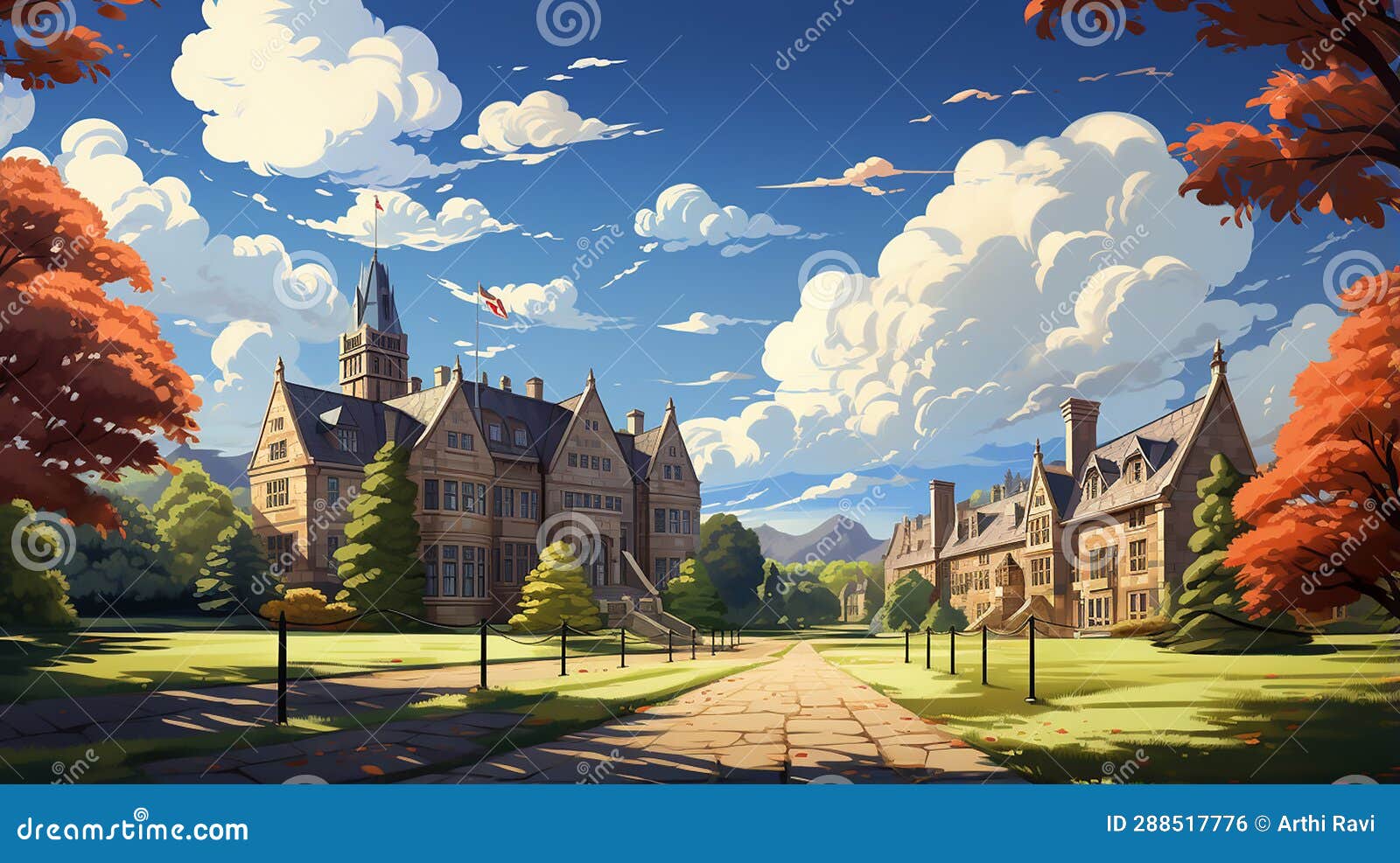 Vector Illustration of Village School Stock Photo - Image of house ...