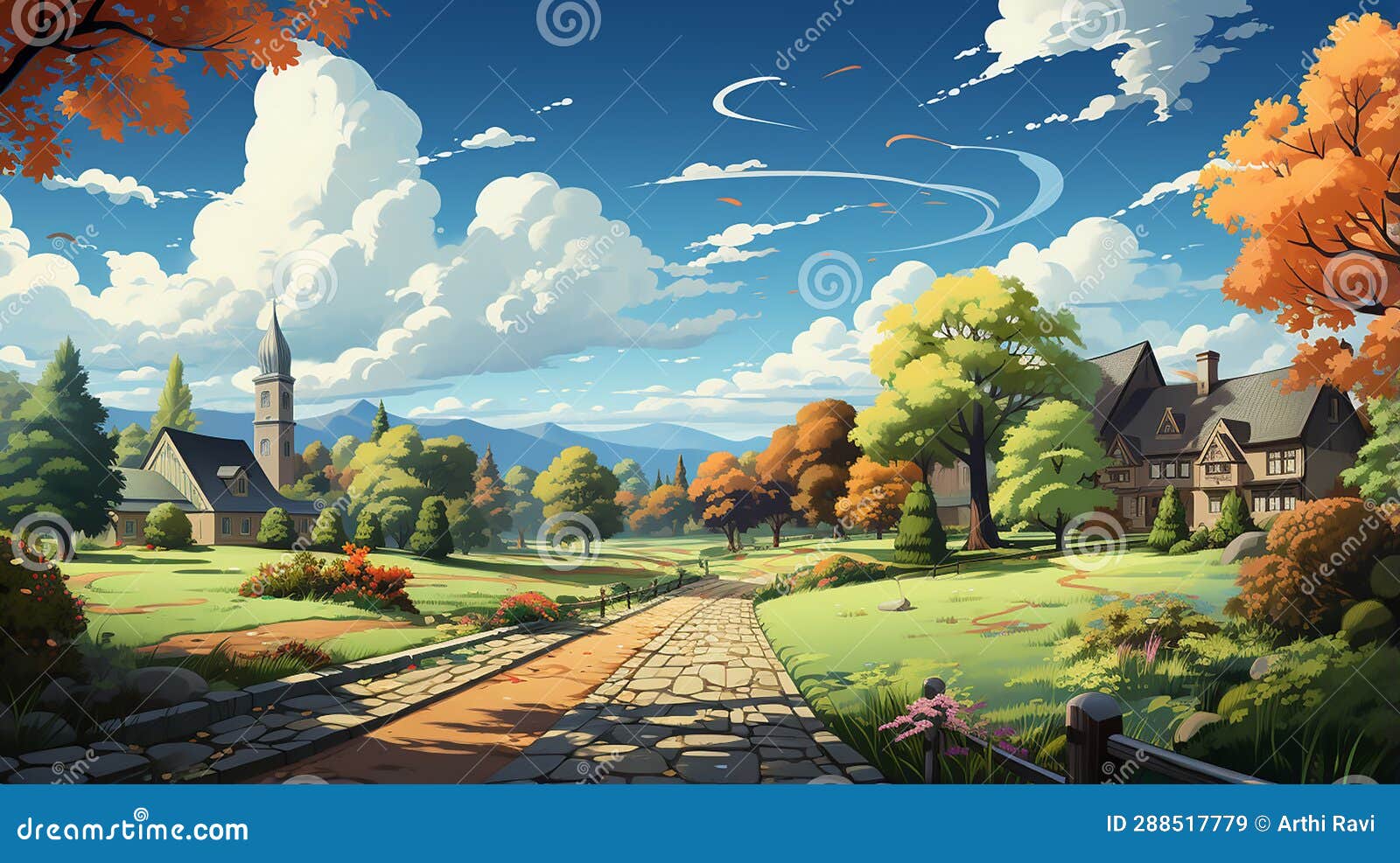 Vector Illustration of Village School Stock Illustration - Illustration ...