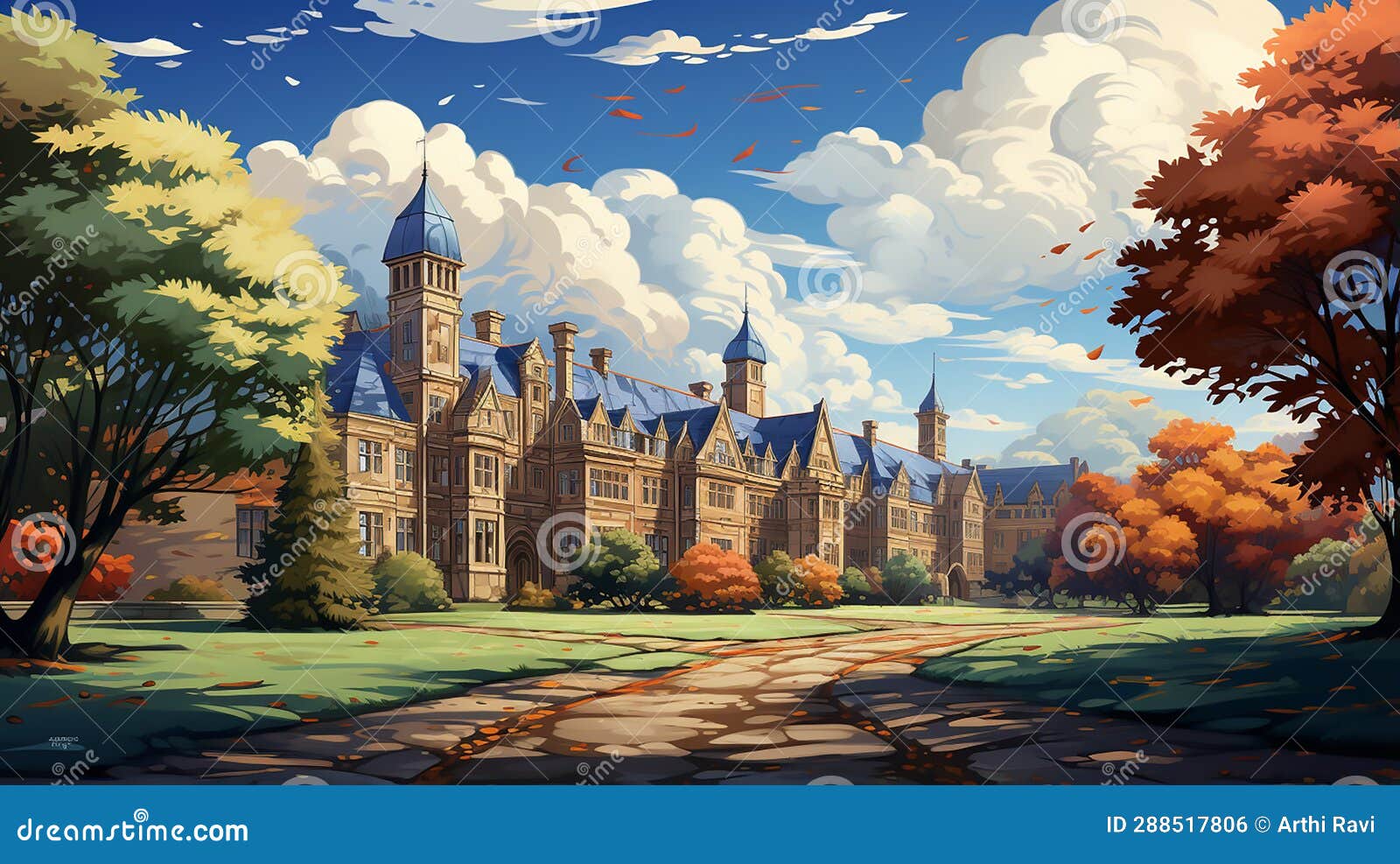 Vector Illustration of Village School Stock Photo - Image of mansion ...