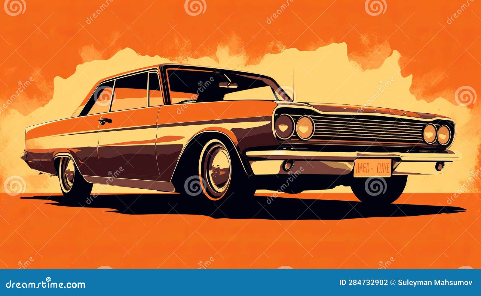 Vector Illustration of a Vintage Cool Car Isolated on an Orange ...