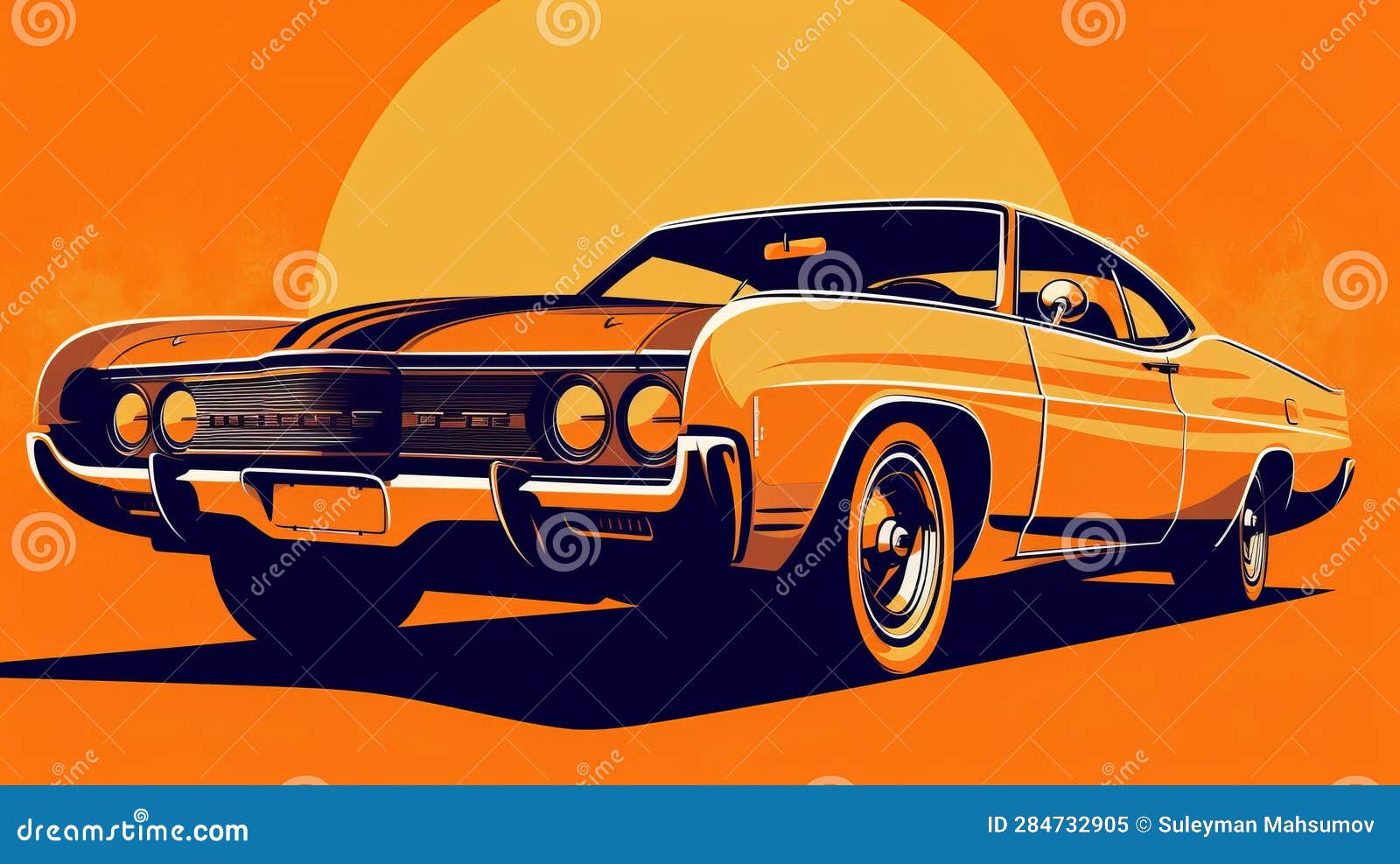 Vector Illustration of a Vintage Cool Car Isolated on an Orange ...