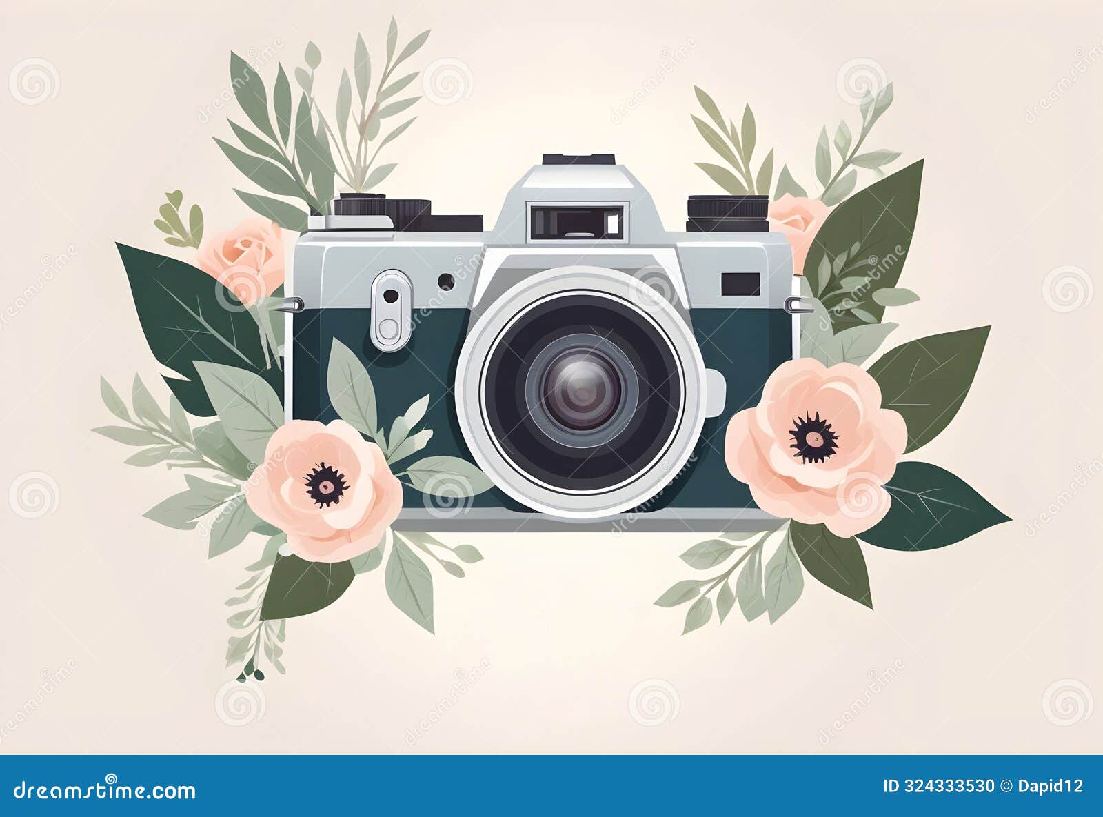 A Vector Illustration of a Vintage Photography Camera with Flowers ...