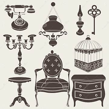 Vector Illustration of Vintage Retro Decor Items Stock Vector ...
