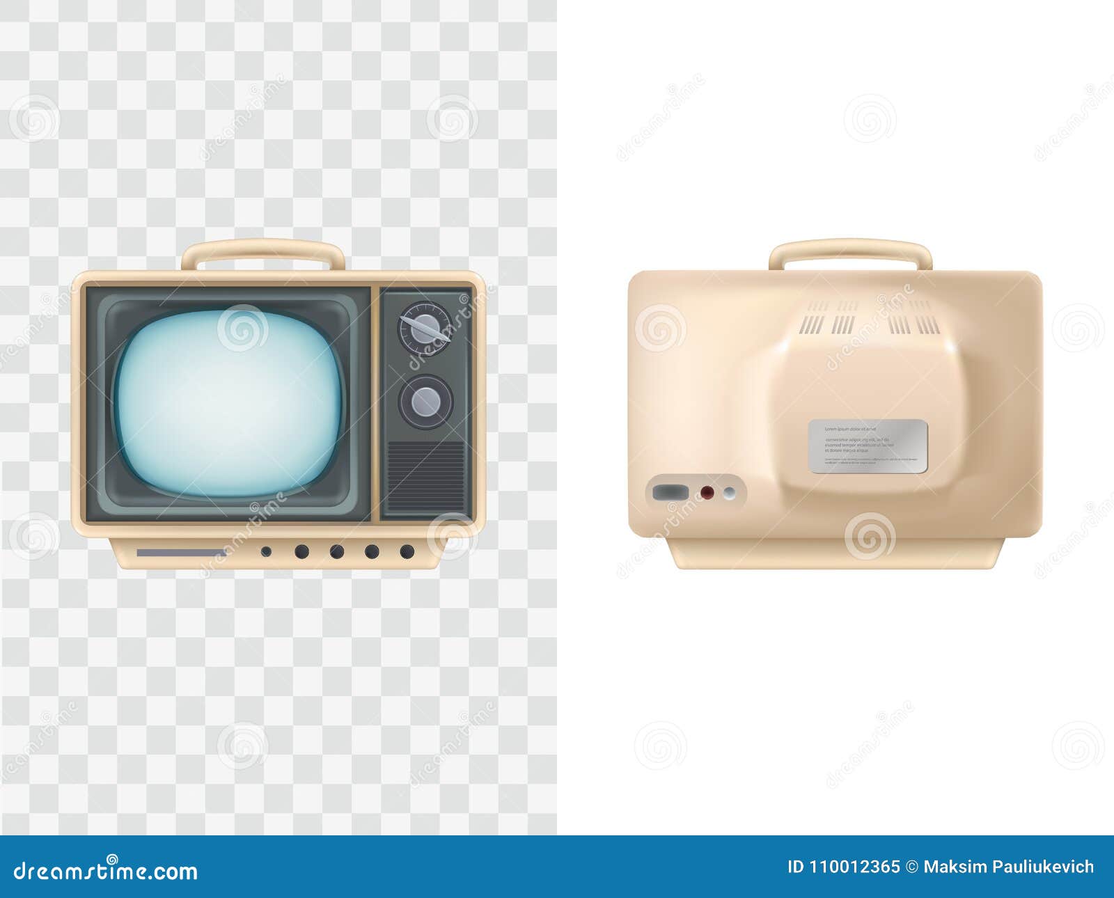 Vector Illustration of Vintage Tv Set. Front, Rear View. Television ...