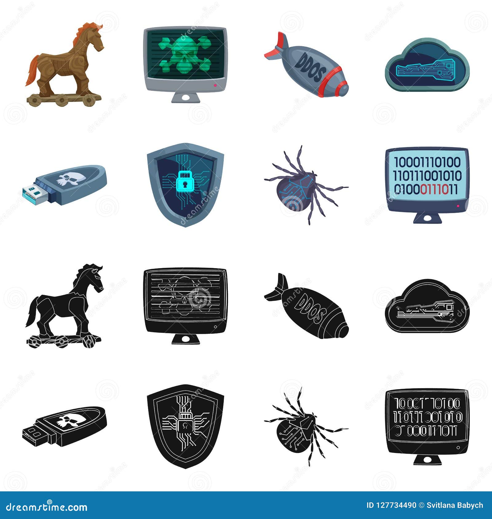 Vector Design of Virus and Secure Sign. Set of Virus and Cyber Stock ...