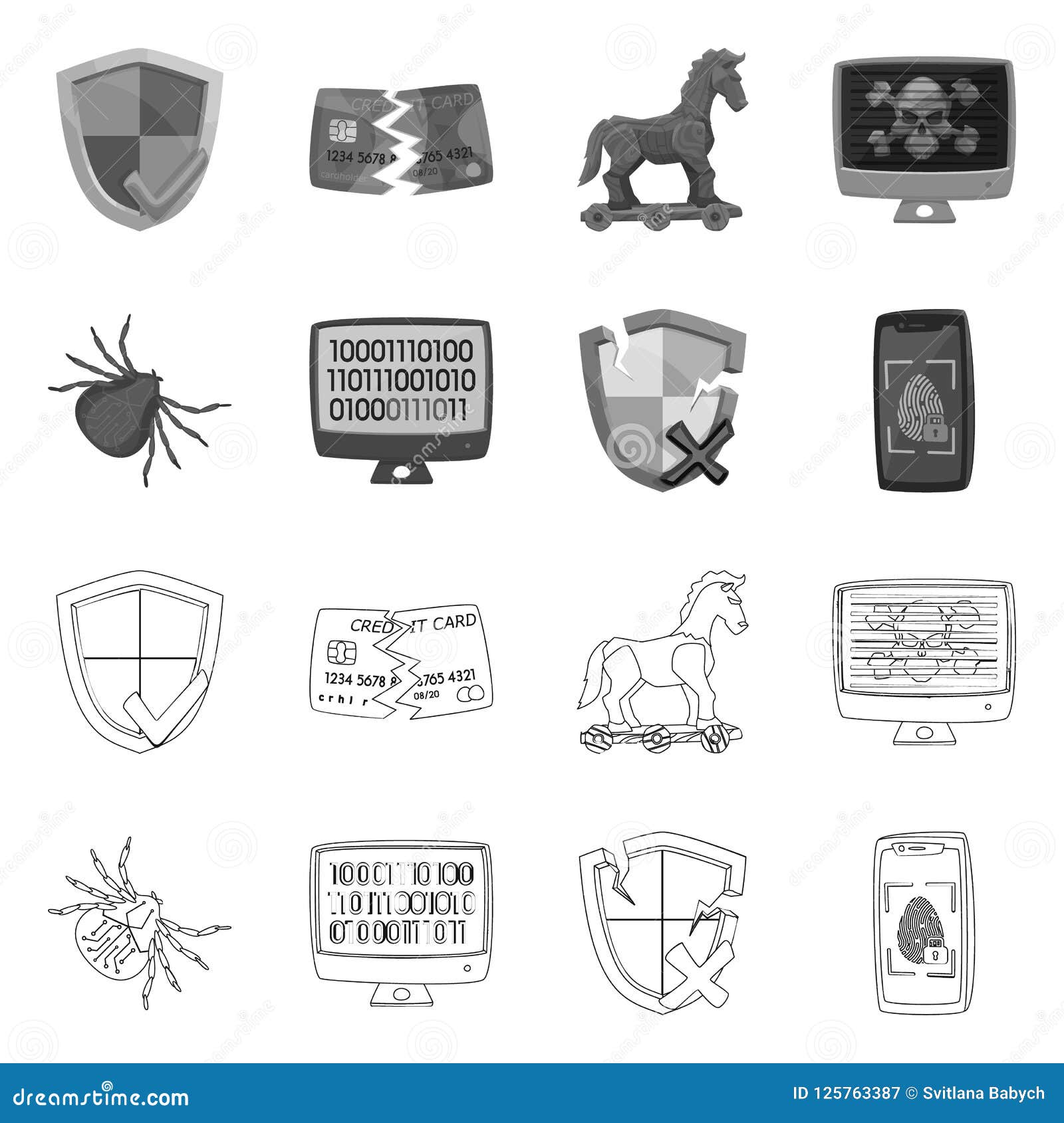 Vector Illustration of Virus and Secure Logo. Set of Virus and Cyber ...