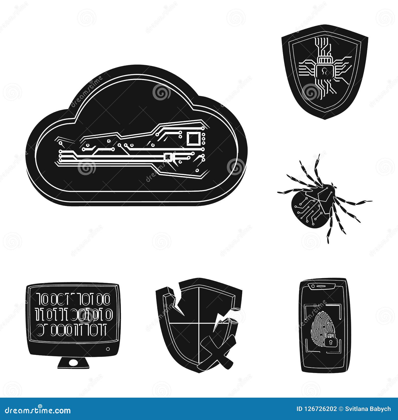 Vector Illustration of Virus and Secure Sign. Set of Virus and Cyber ...