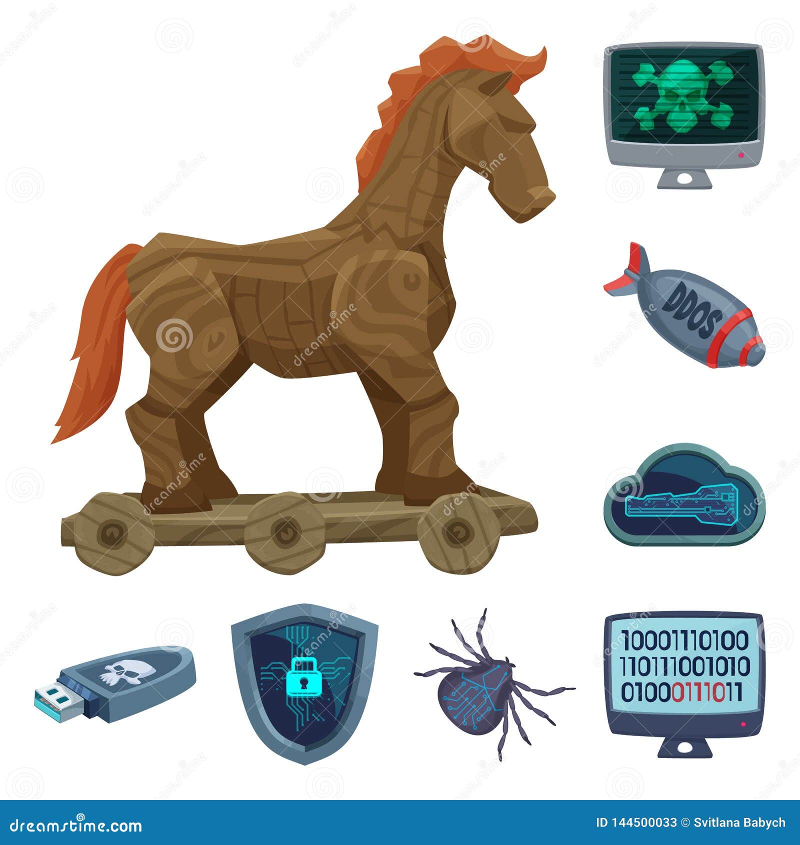 Vector Illustration of Virus and Secure Symbol. Set of Virus and Cyber ...