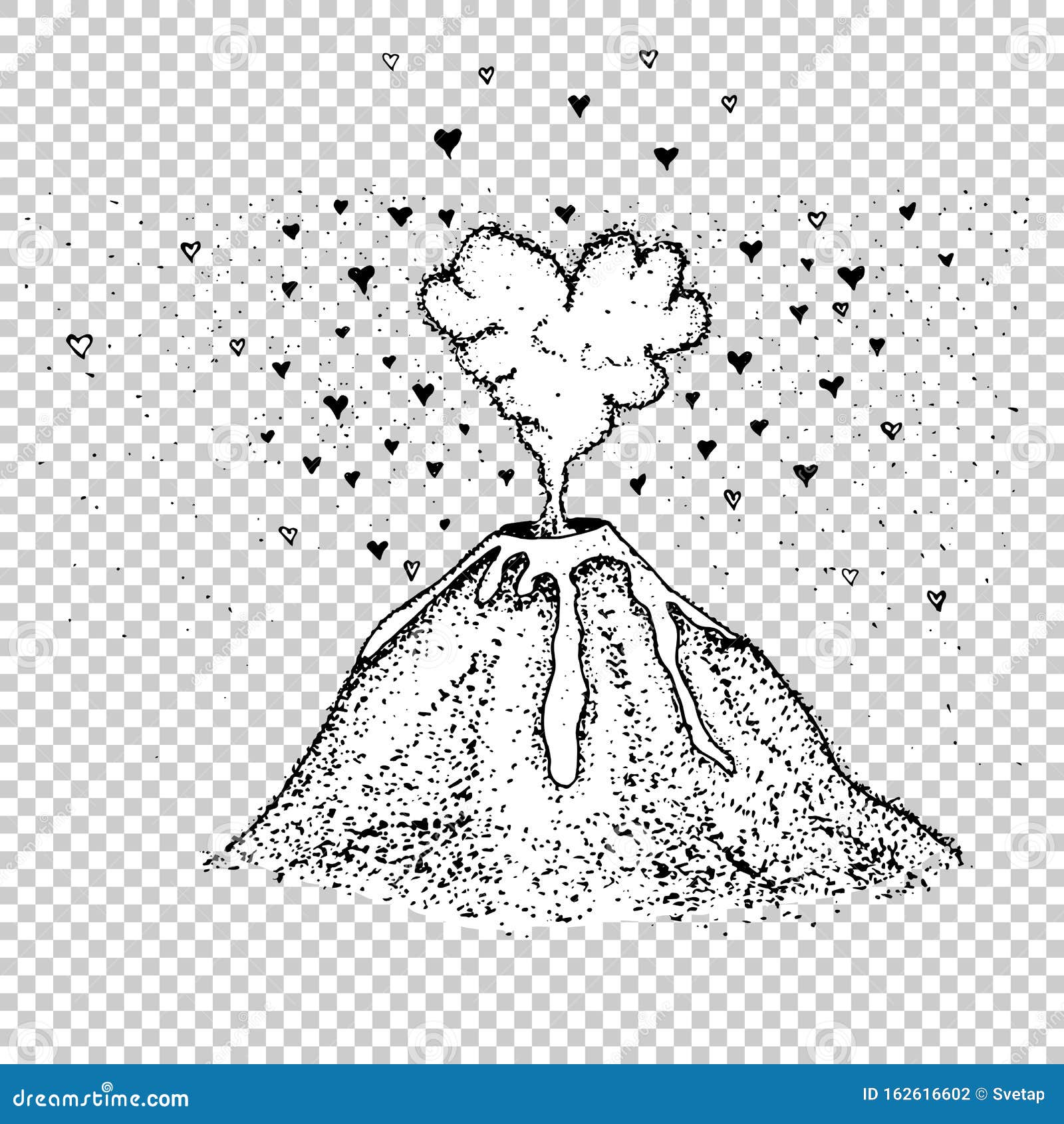 Vector Illustration with Volcano and Hearts Dotwork Tattoo Stock Vector ...