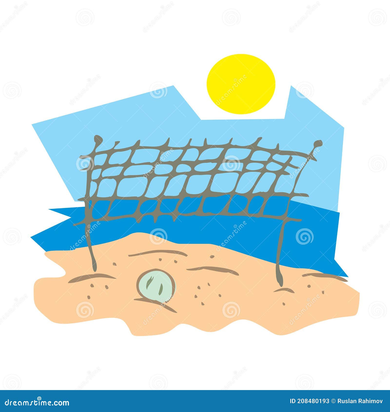 Vector Illustration of Volleyball Net and Ball on the Beach Stock ...
