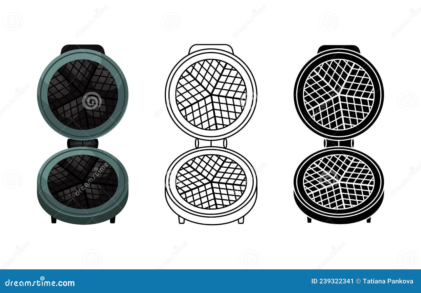 Vector Illustration of a Waffle Iron for Round Belgian Waffles. Flat ...