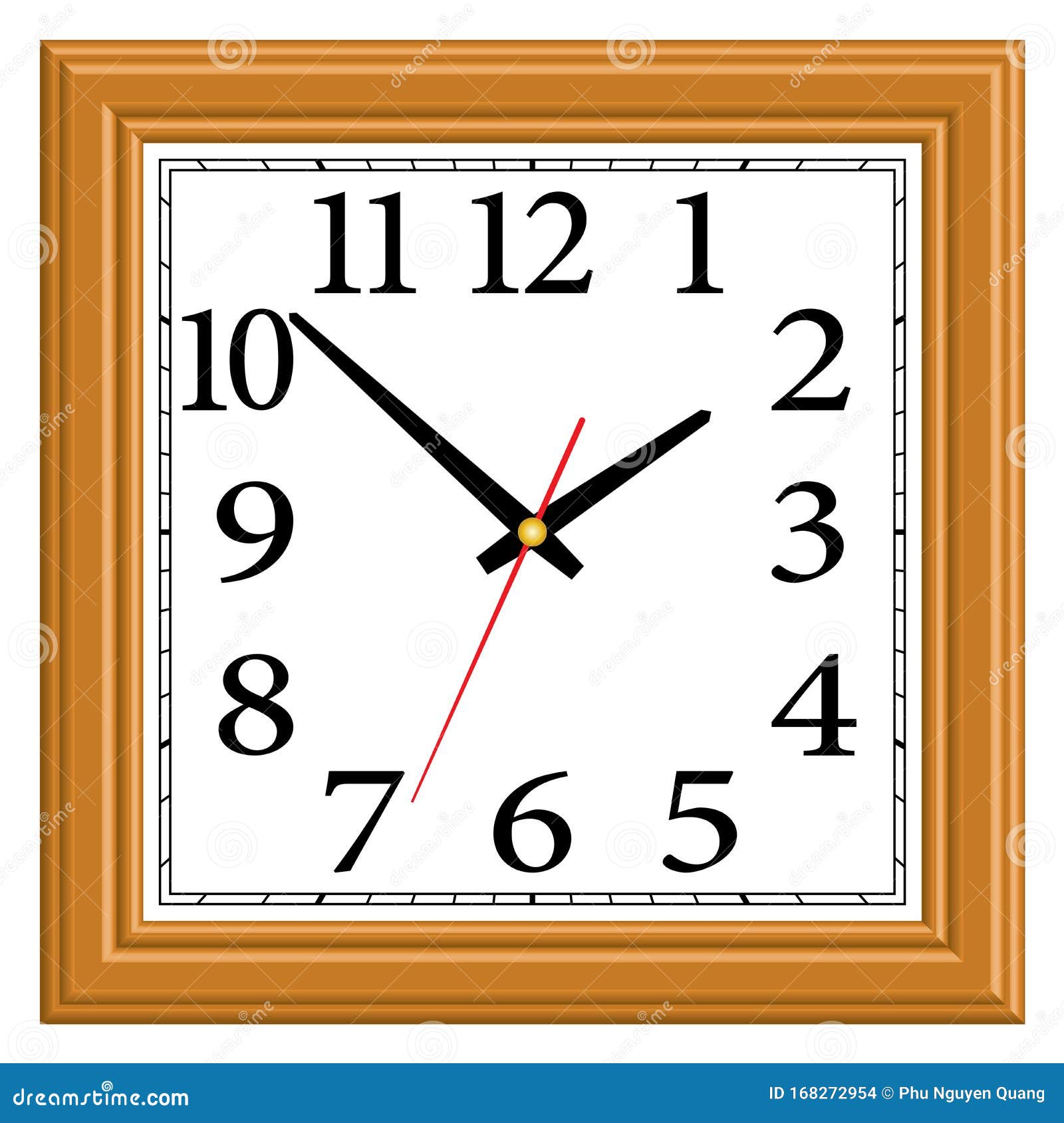 Wood Wall Clock. Square Frame. 3D Effect Stock Vector - Illustration of ...