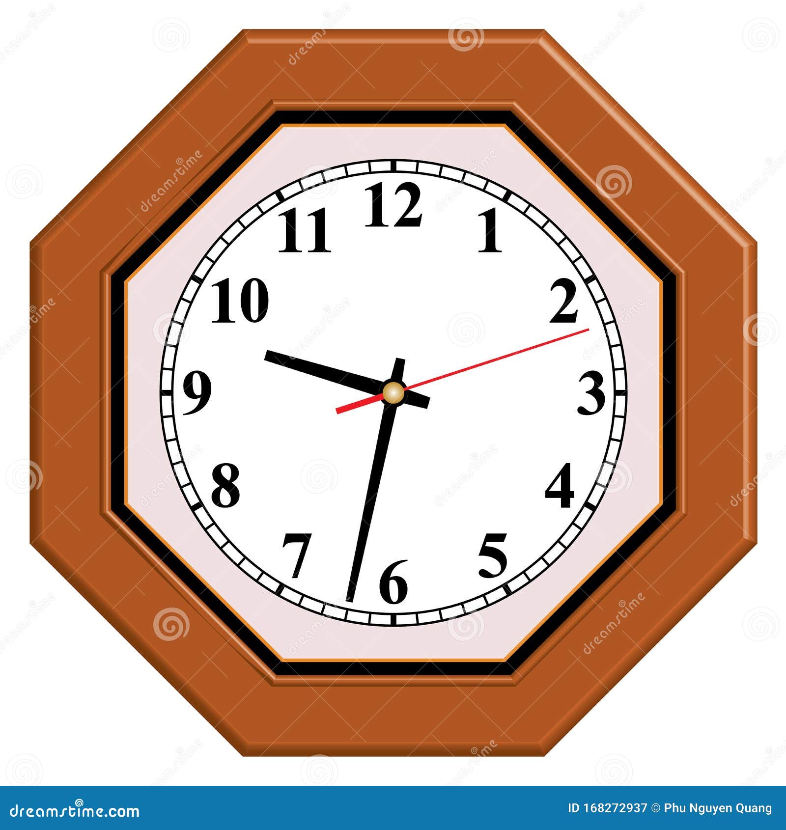 Wood Wall Clock. Polygon Frame. 3D Effect Stock Vector - Illustration ...
