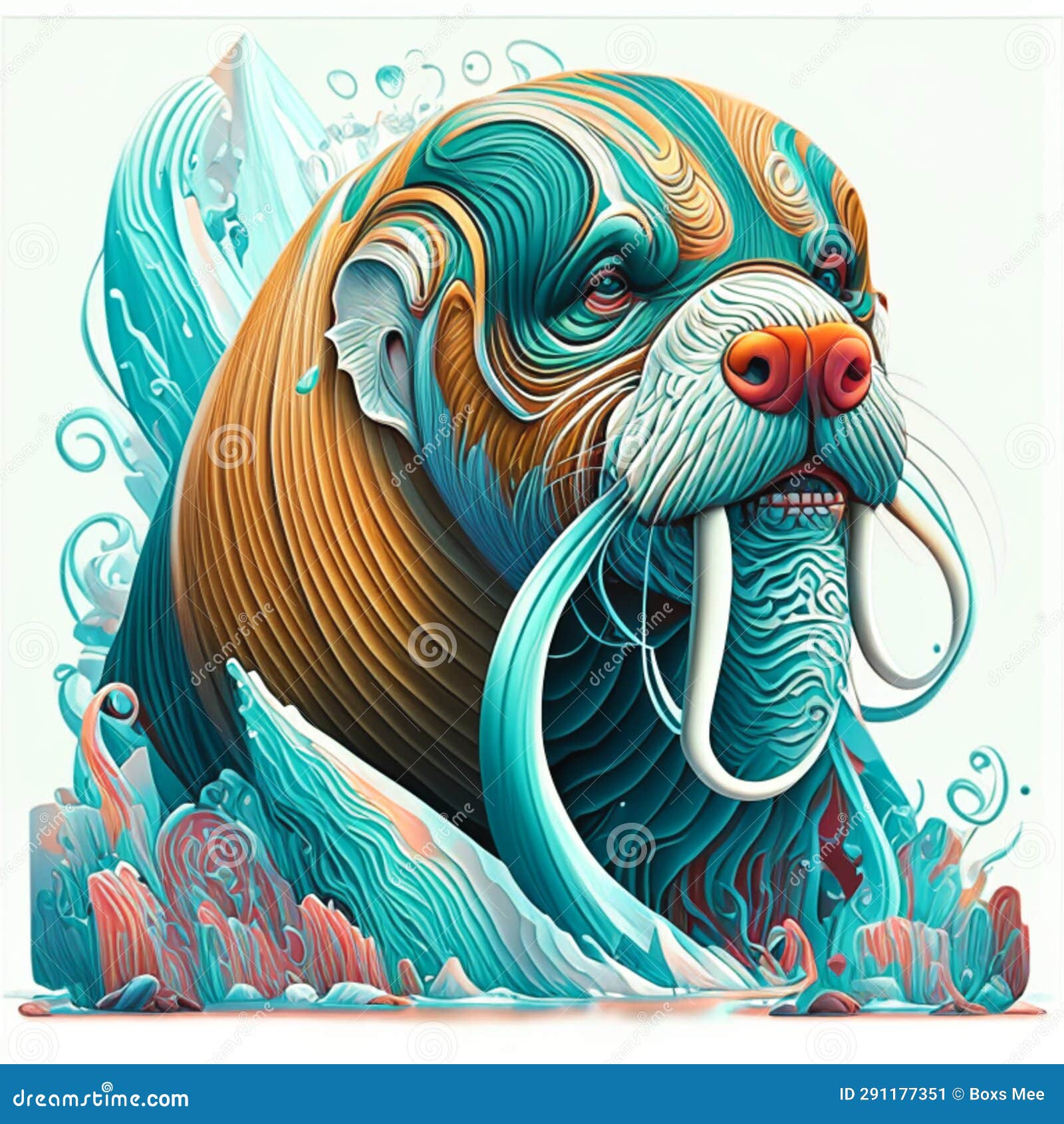 Vector Illustration of a Walrus on a Background of Blue Water ...