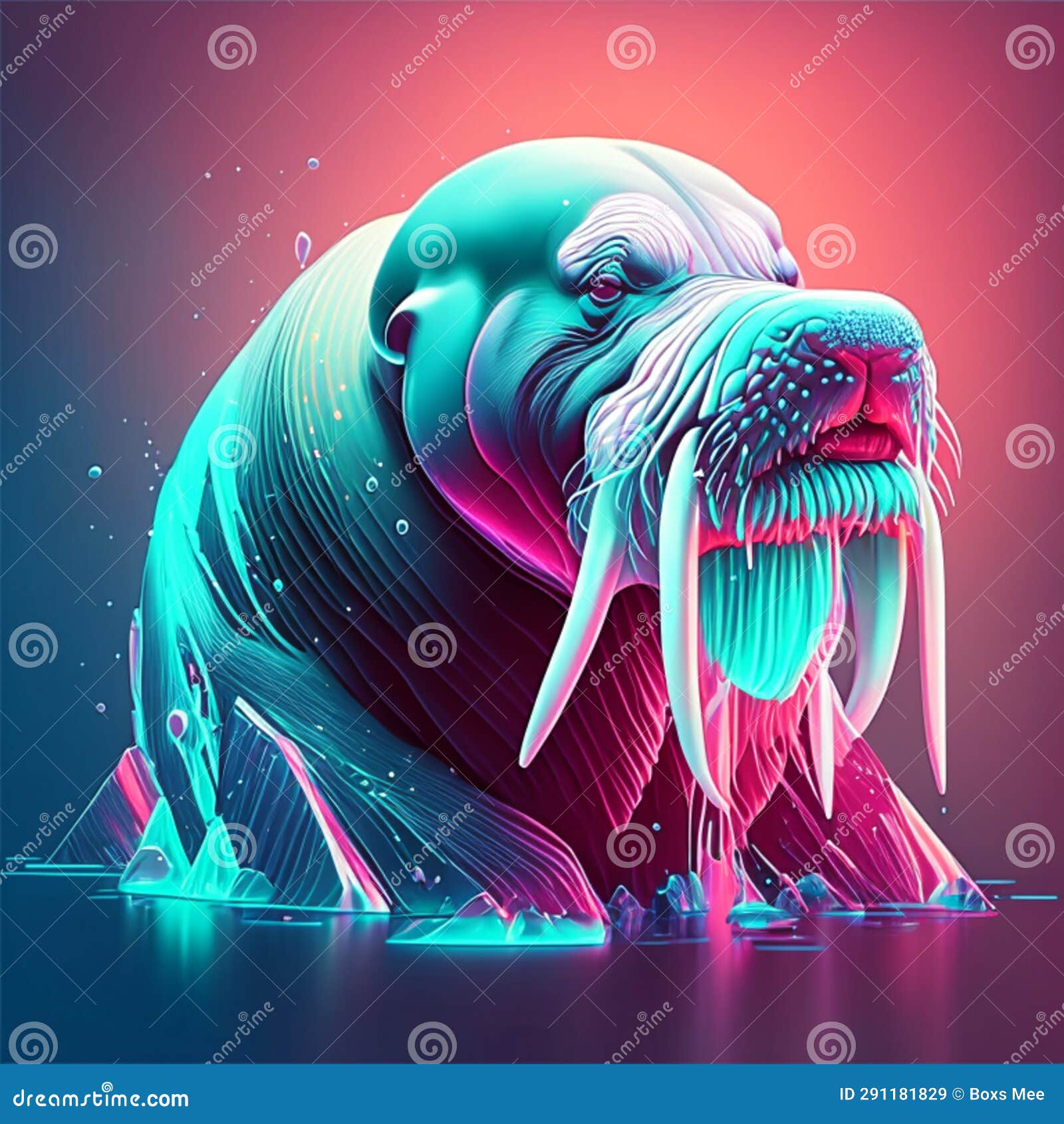 Vector Illustration of a Walrus on a Red Background. 3d Rendering ...