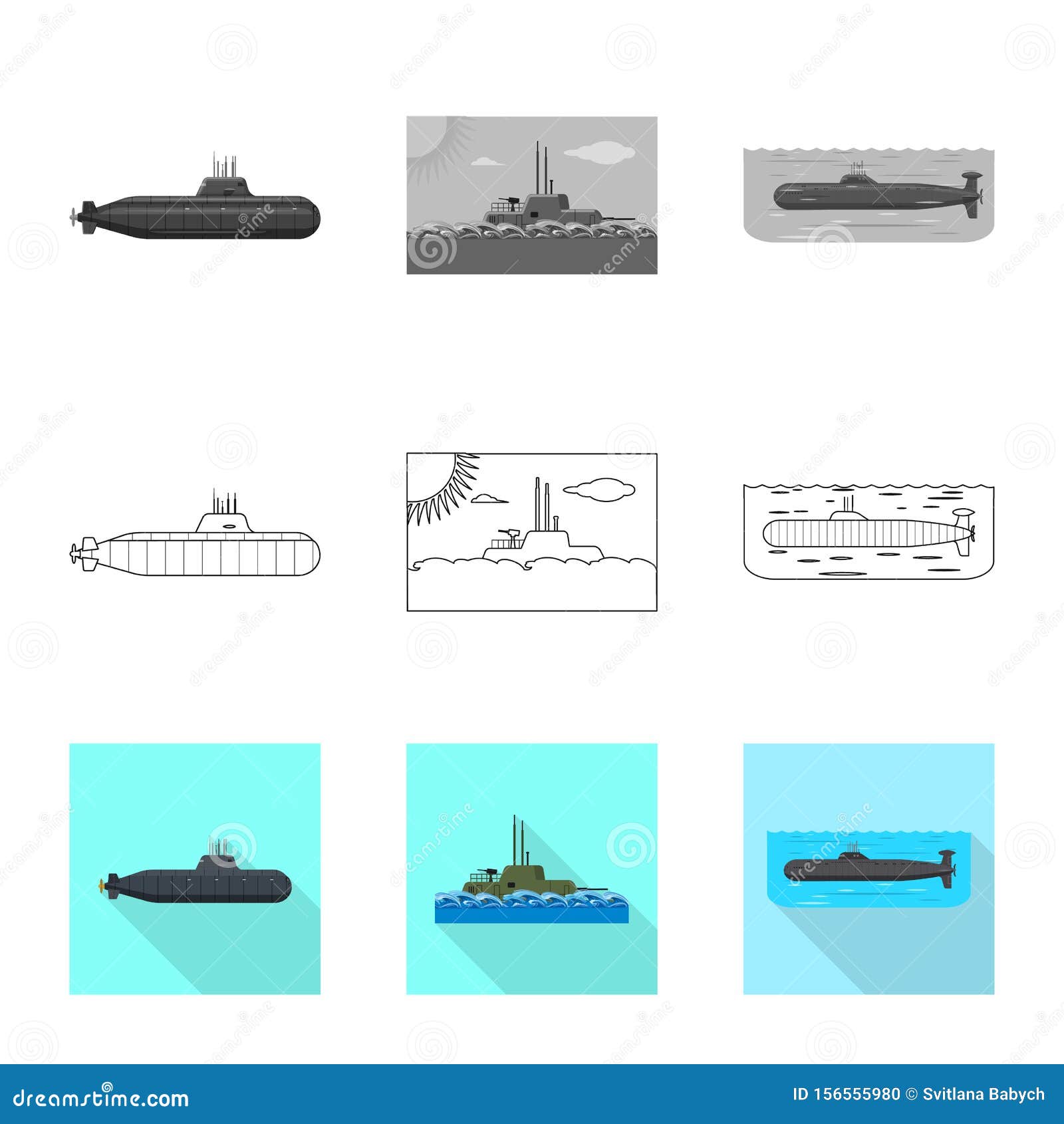 Vector Illustration of War and Ship Icon. Collection of War and Fleet ...