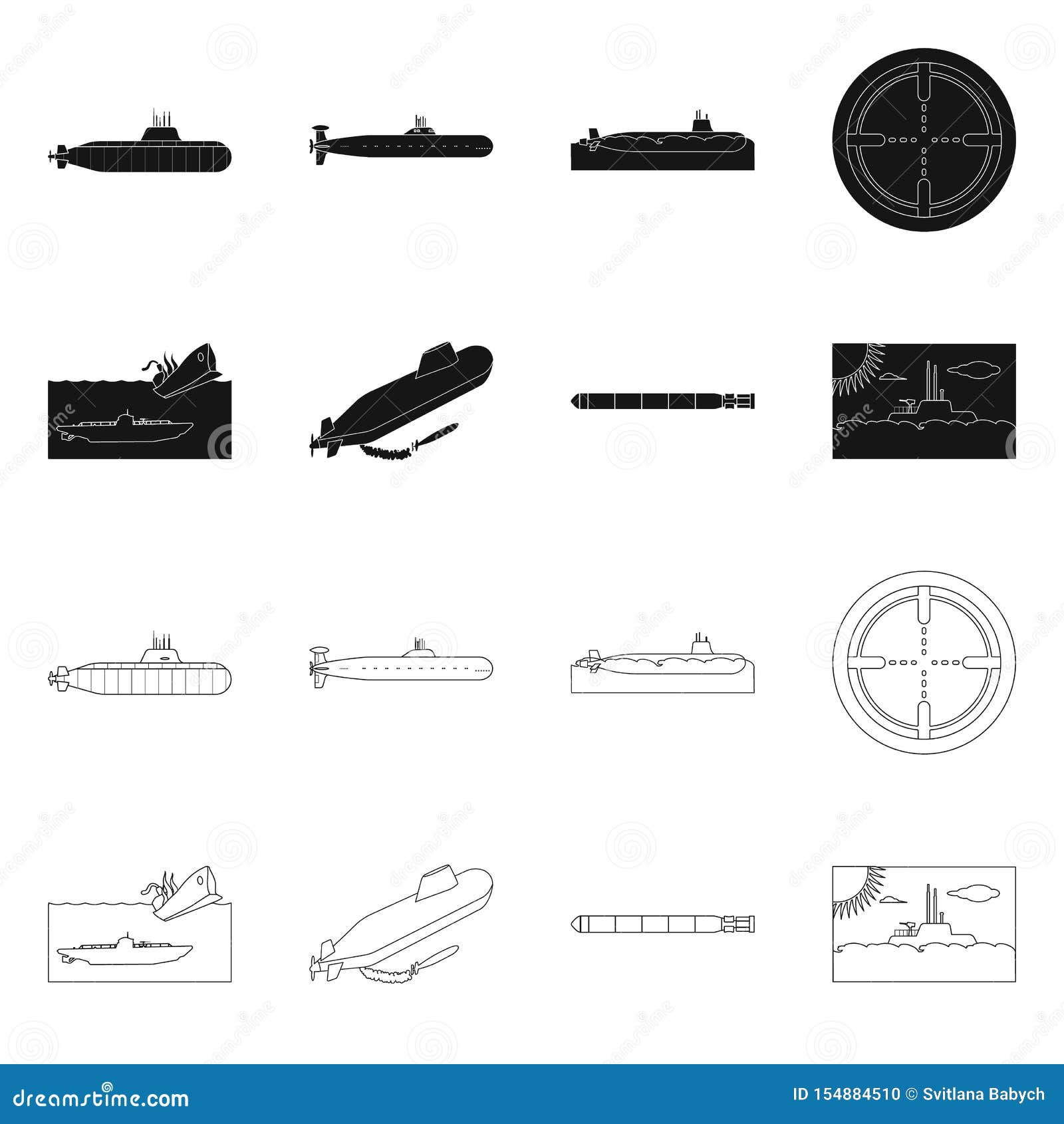Vector Illustration of War and Ship Icon. Set of War and Fleet Stock ...