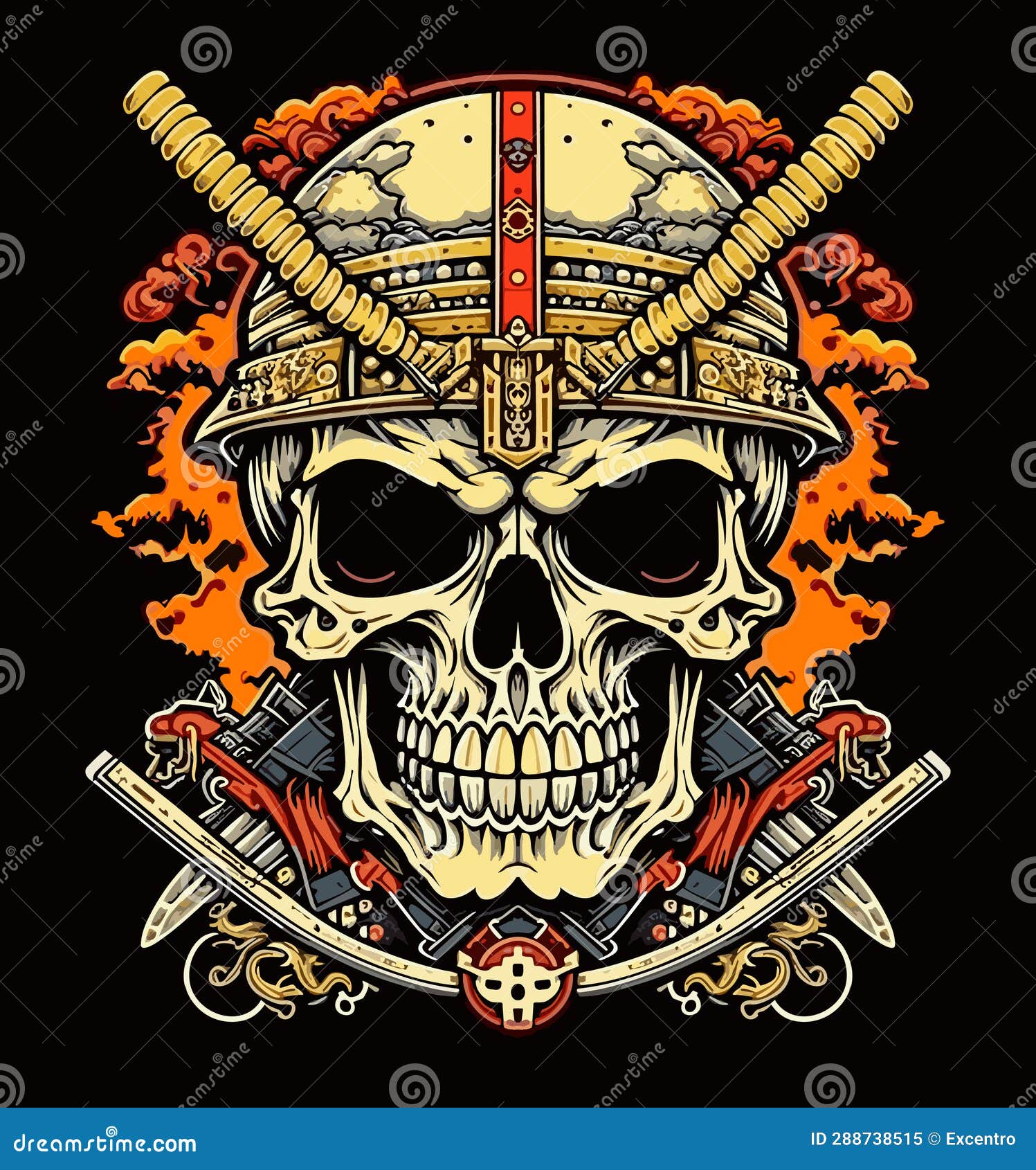 Samurai skull stock vector. Illustration of traditional - 288738515