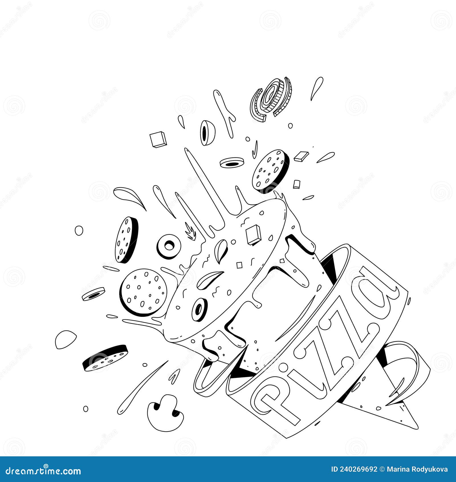 Black and White Illustration of a Pizza Cone. Stock Vector ...