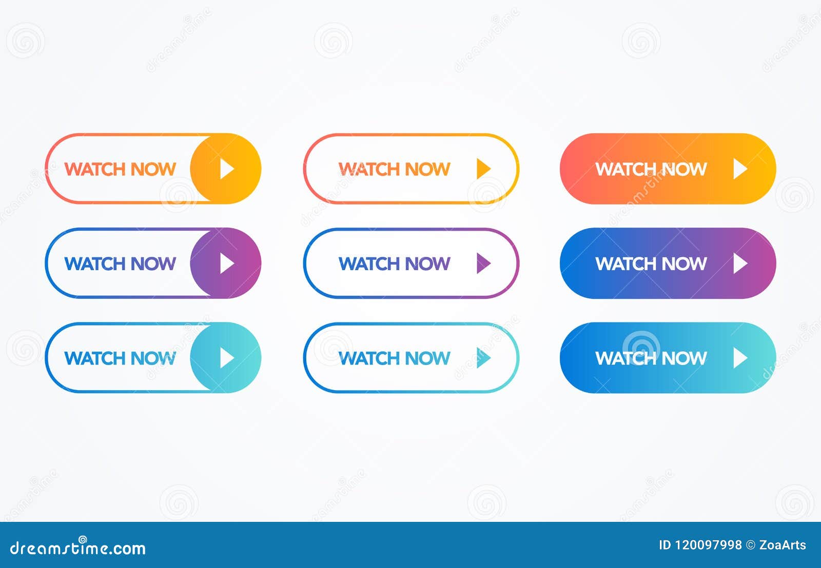 Vector Illustration Watch Now Colorful Button Set on White Background ...