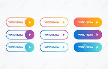 Vector Illustration Watch Now Colorful Button Set on White Background ...