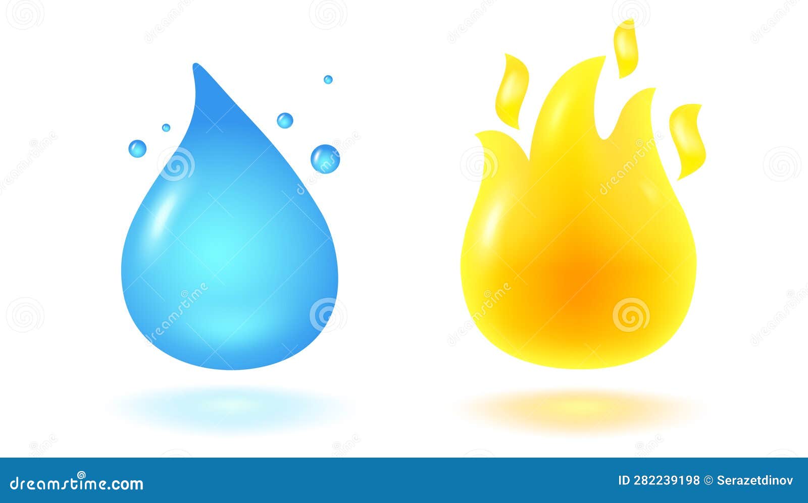 Vector Illustration of Water Drop and Fire Flame in 3D Style. Vector ...