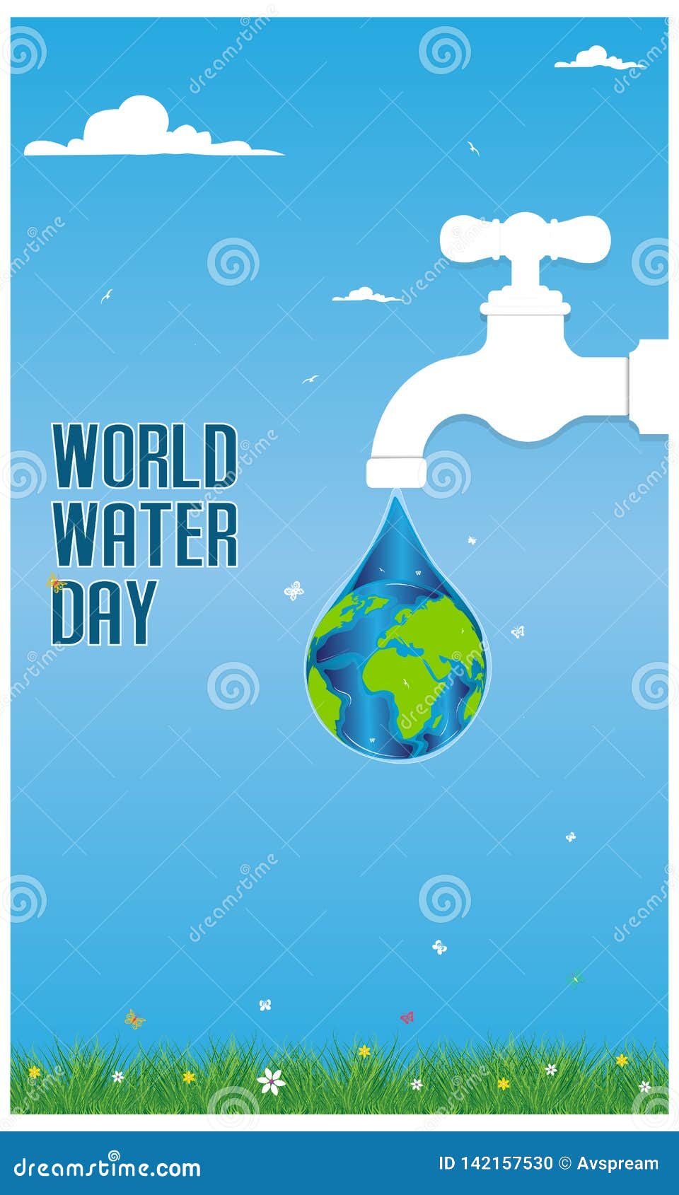 Vector Illustration of Water Tap with the Earth Globe Inside Water Drop ...
