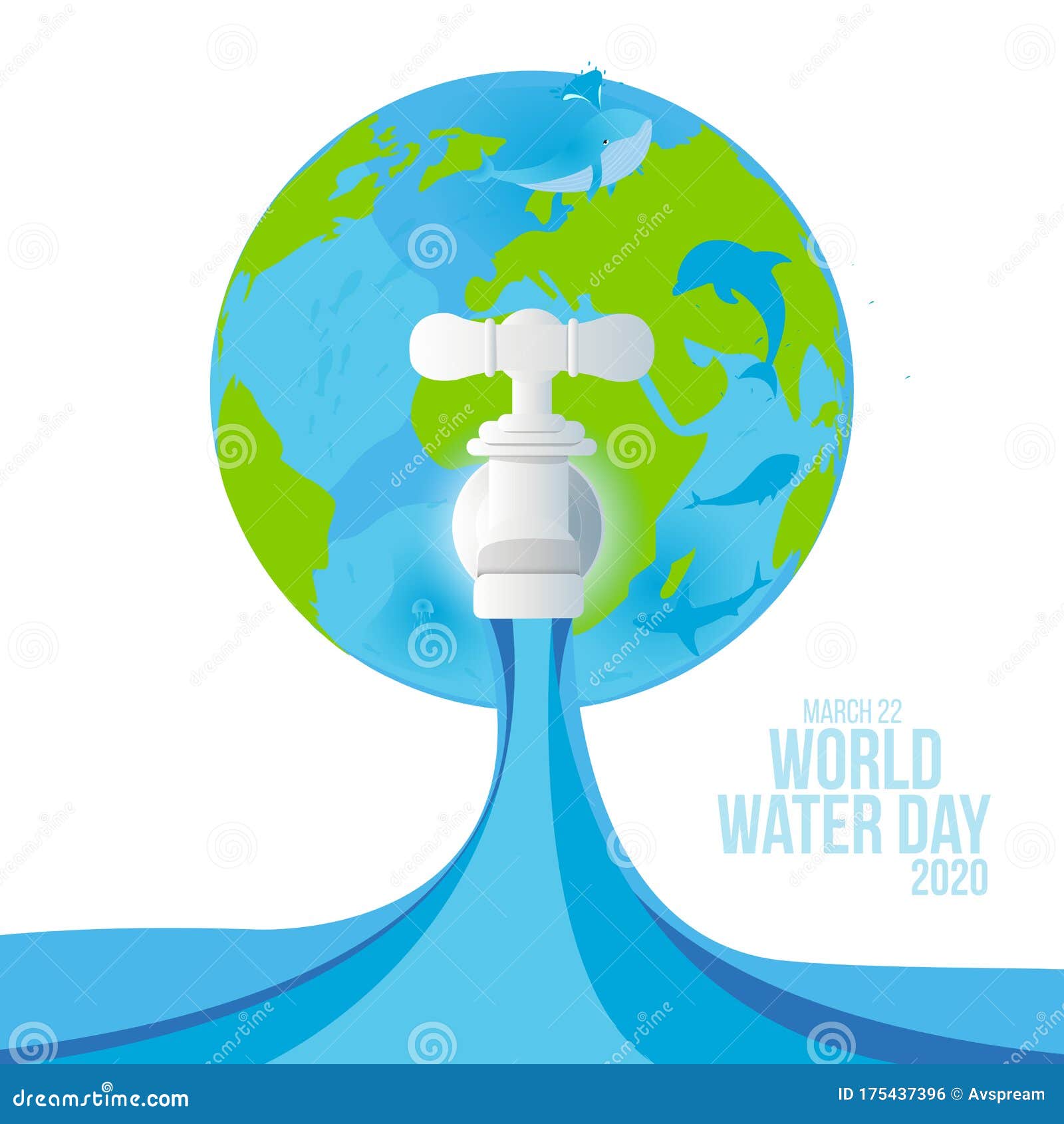 Vector Illustration of Water Tap with the Earth Globe on White ...