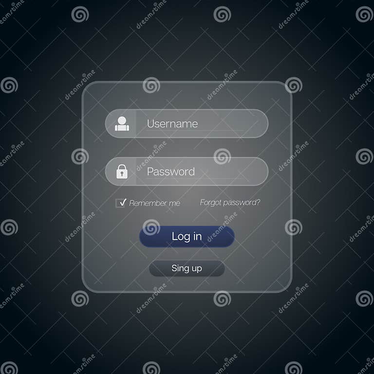 Web Login Screen Frame. Glossy Template of Modern UI Stock Vector ...