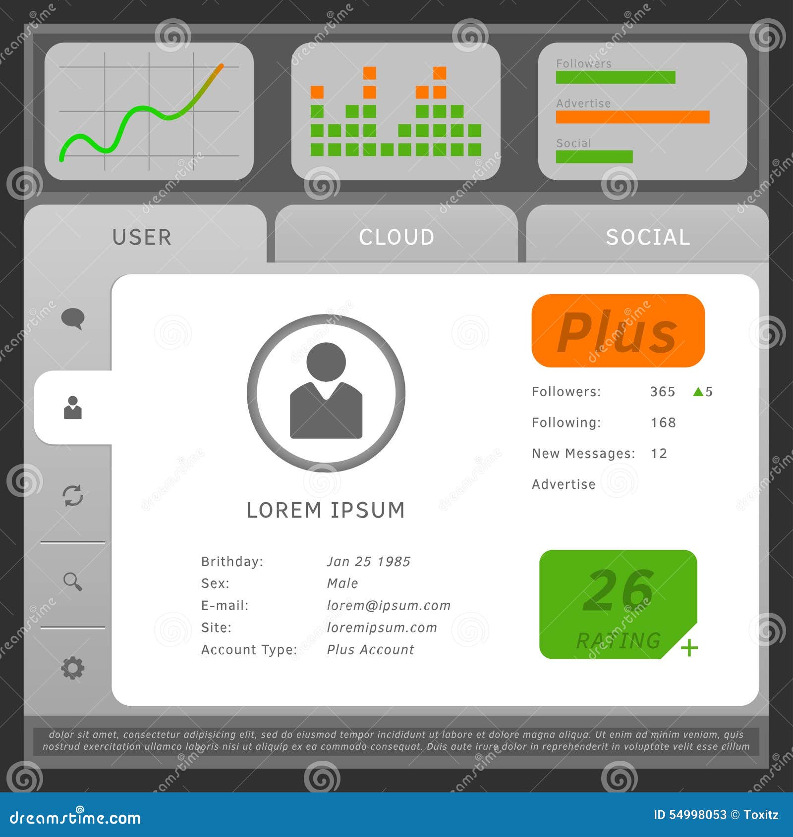 Vector Illustration of Web or Mobile User Interface, with Tabs a Stock ...