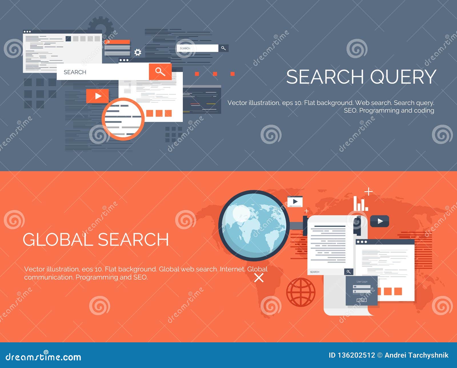 Vector Illustration. Web Search. Flat Computing Background. Programming ...