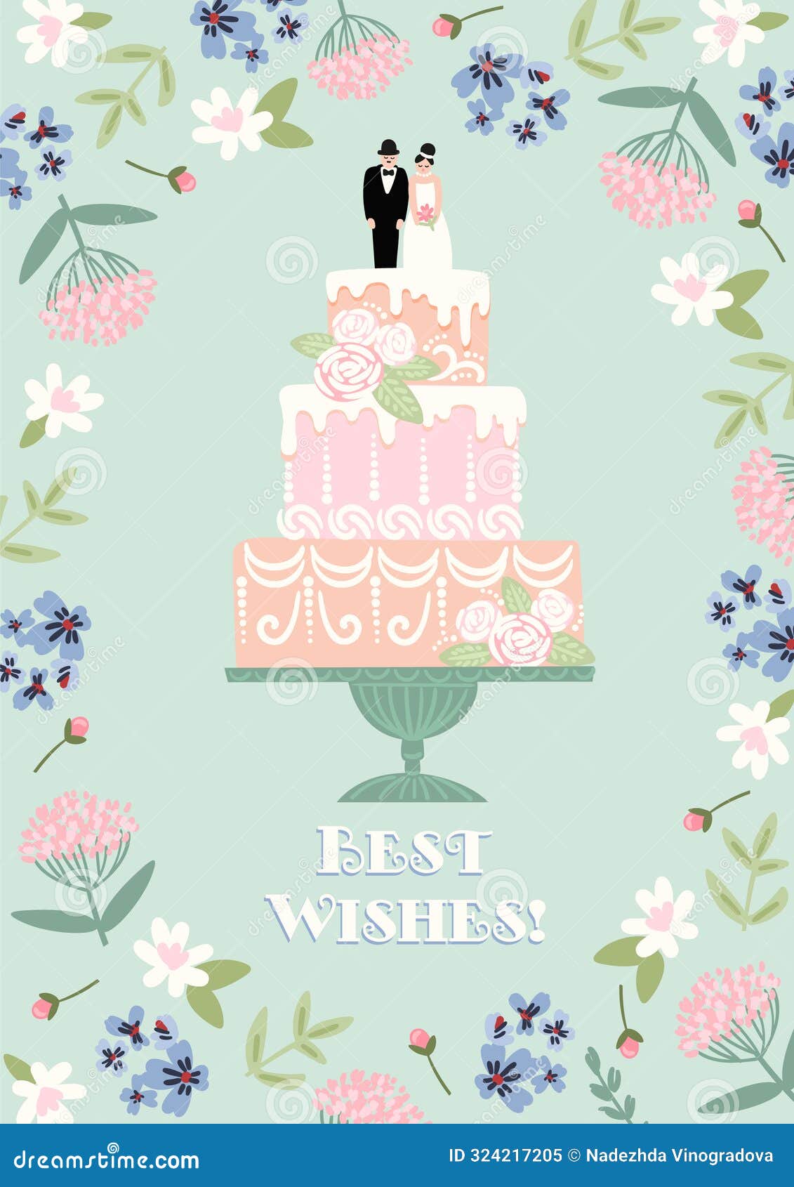 Vector Illustration with Wedding Cake. Design Element for Wedding ...