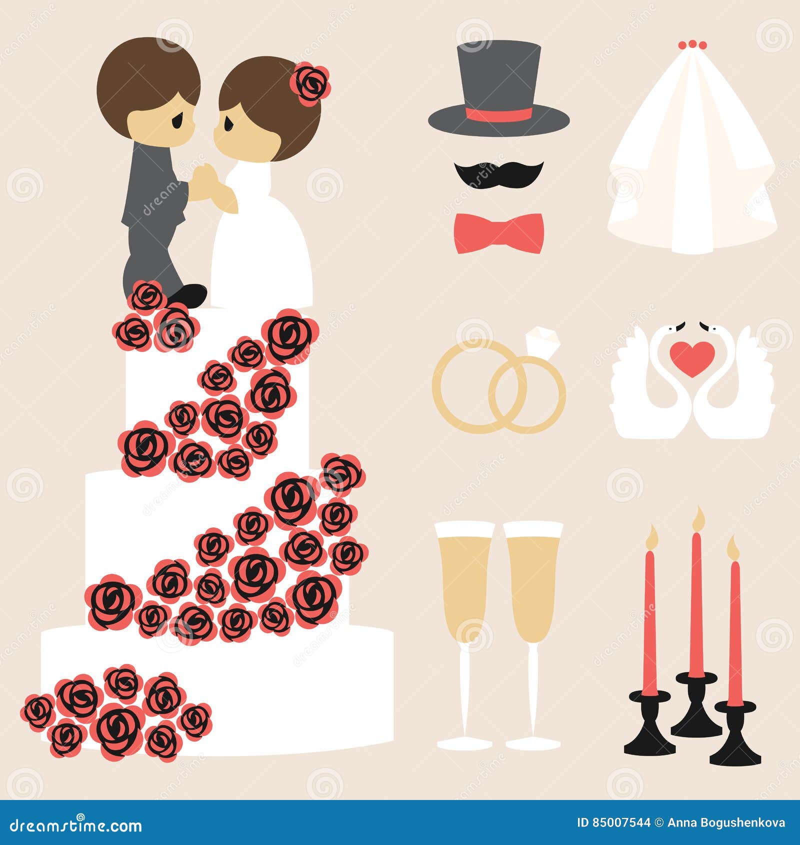 Vector Illustration of Wedding Color Symbols Collection Stock ...