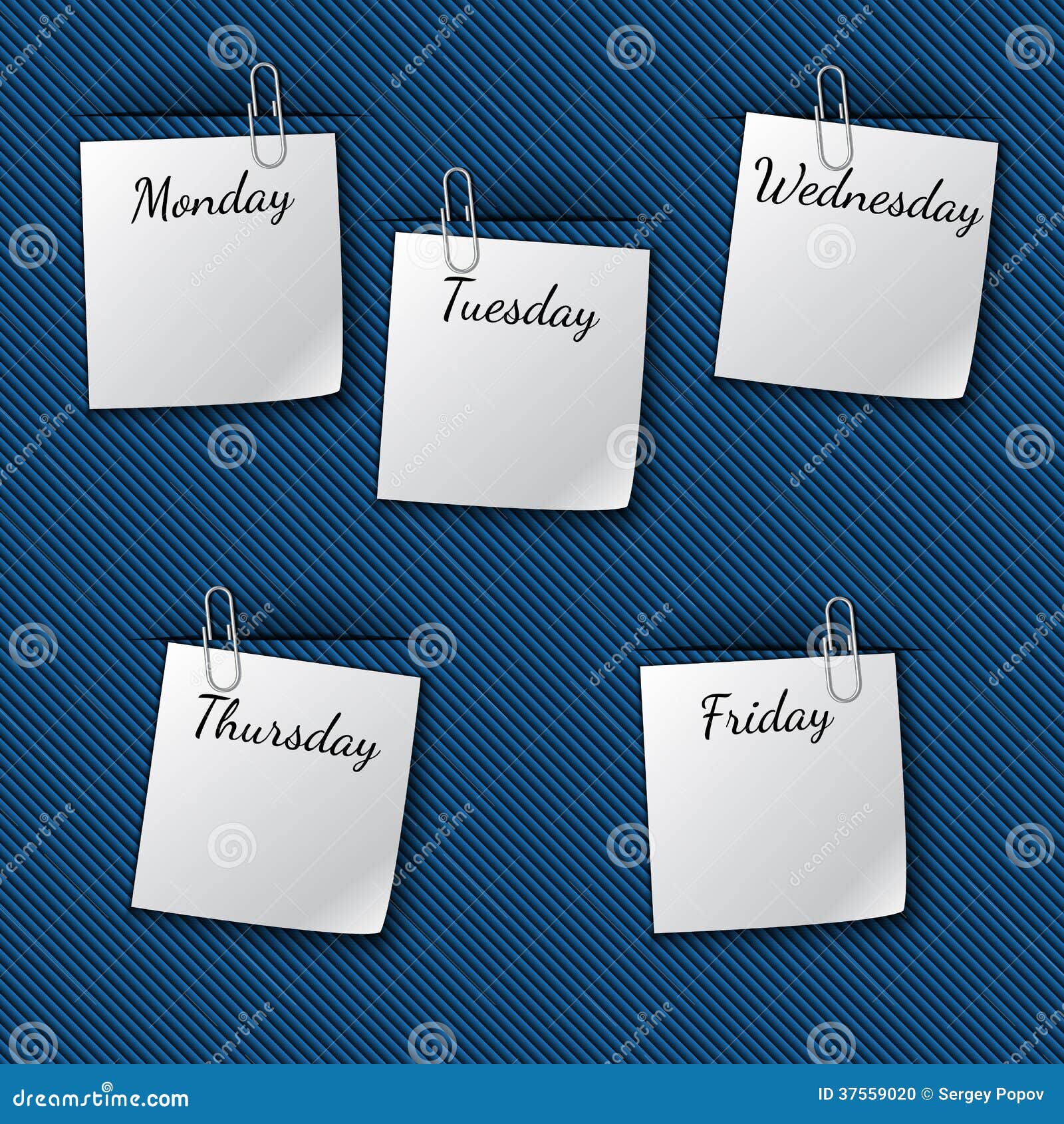 Vector Illustration of the Week Notes Clipped To Stock Vector ...