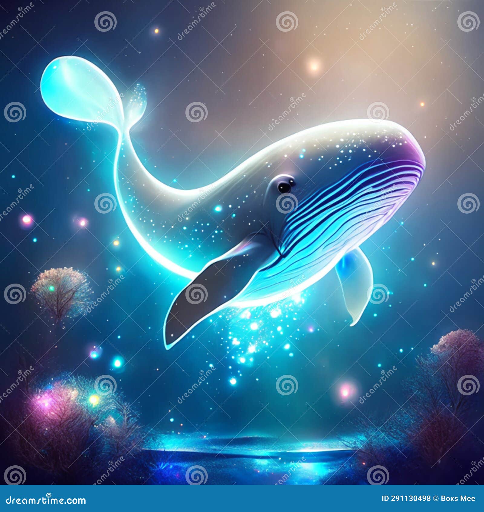 Vector Illustration of a Whale in Outer Space. Futuristic Background ...