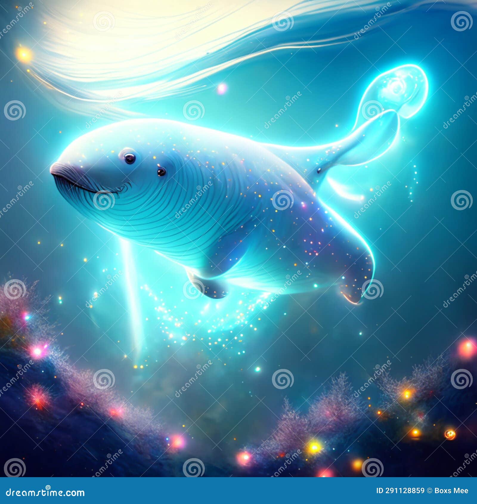 Vector Illustration of a Whale in the Space. 3d Rendering Stock ...