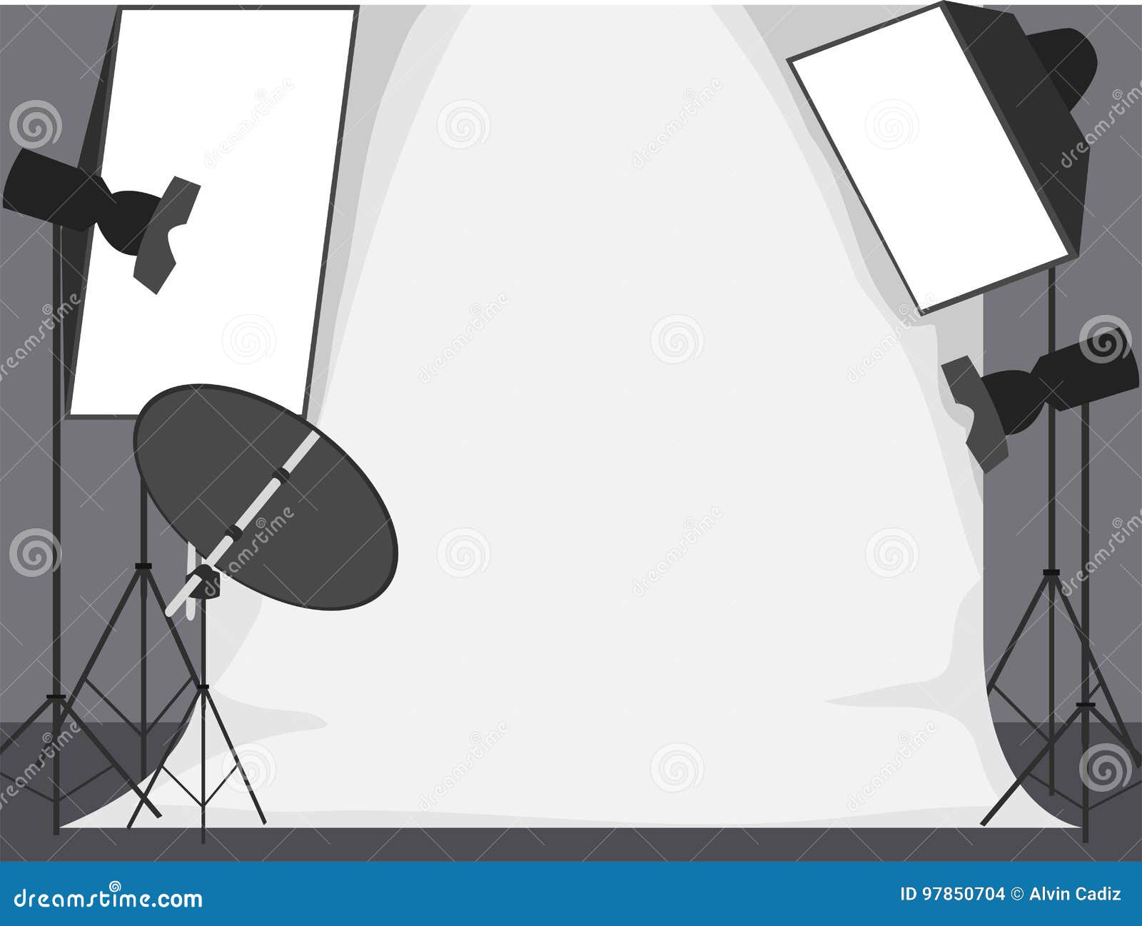 White Backdrop Photo Studio with Lights and Camera Stock Vector ...