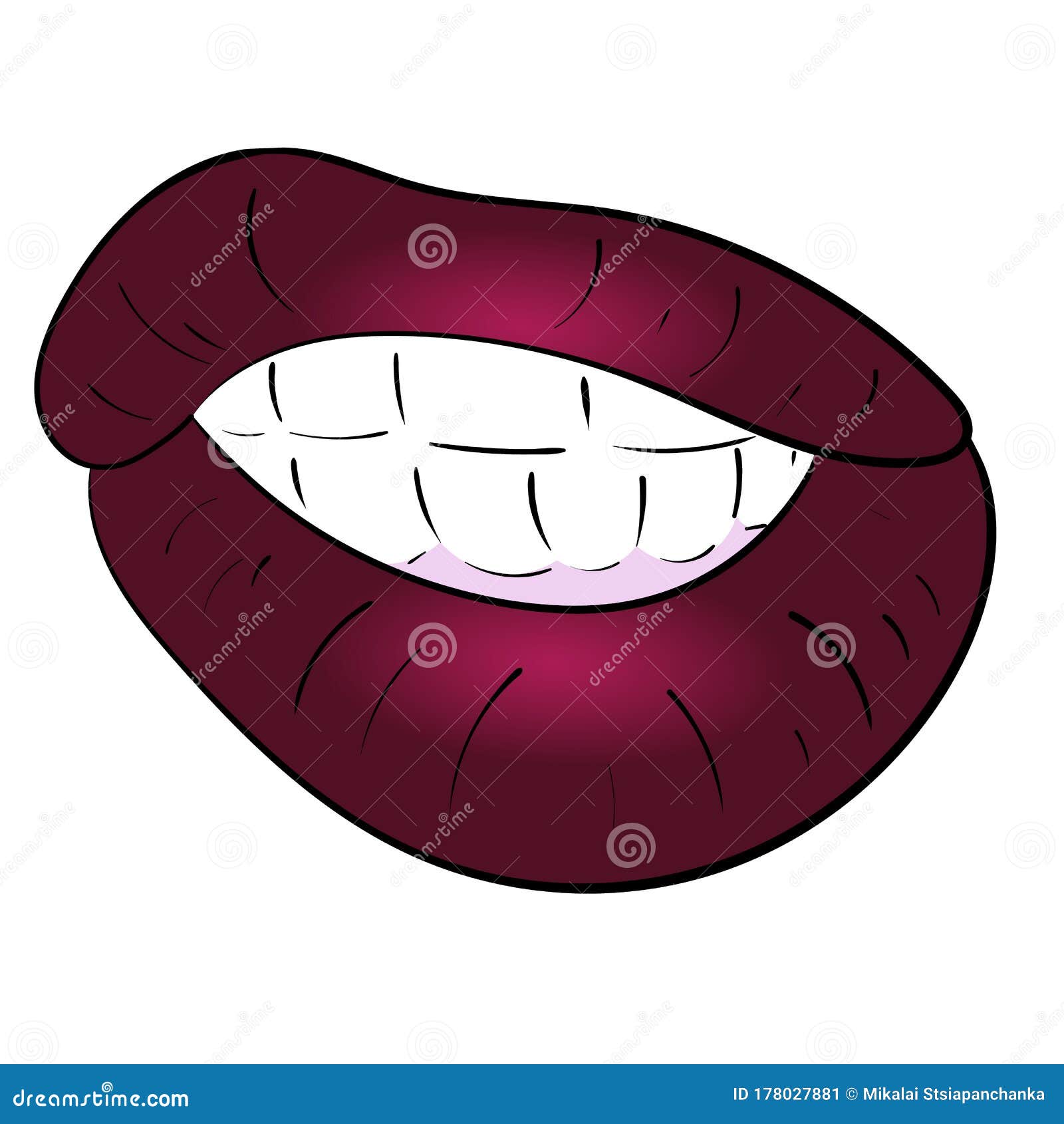 Open Lips Whith Clenched Teeth Colorful Vector Illustration on White ...