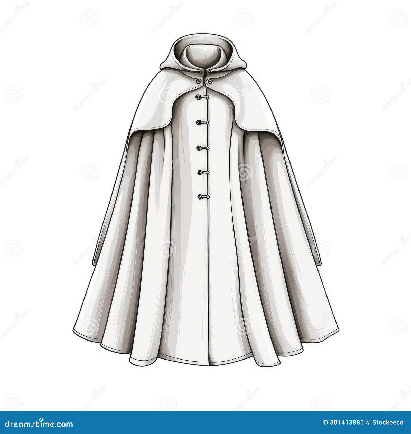 Elegant Line Work White Cloak with Hood and Cape Illustration Stock ...