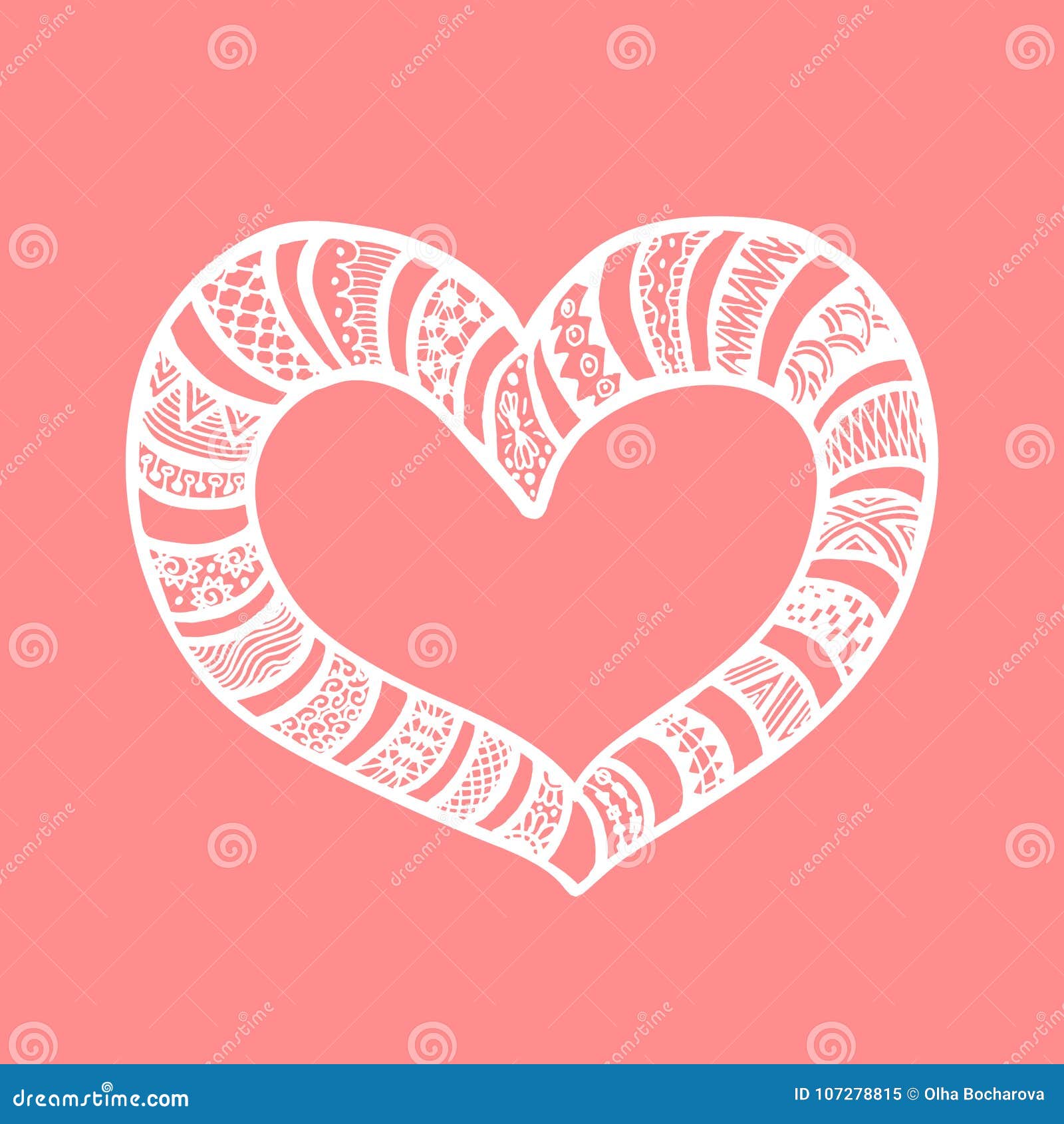Vector Illustration Of White Doodle Hand Drawn Heart Stock Vector
