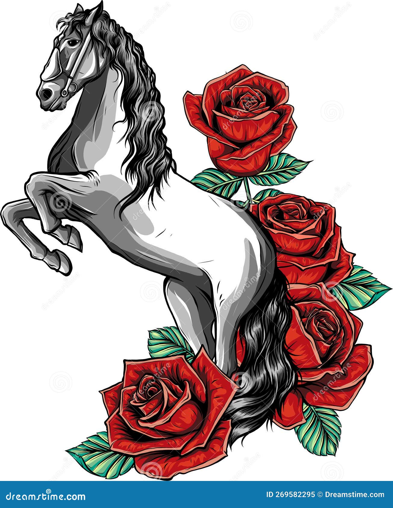 Vector Illustration of White Horse with Red Rose Stock Vector ...