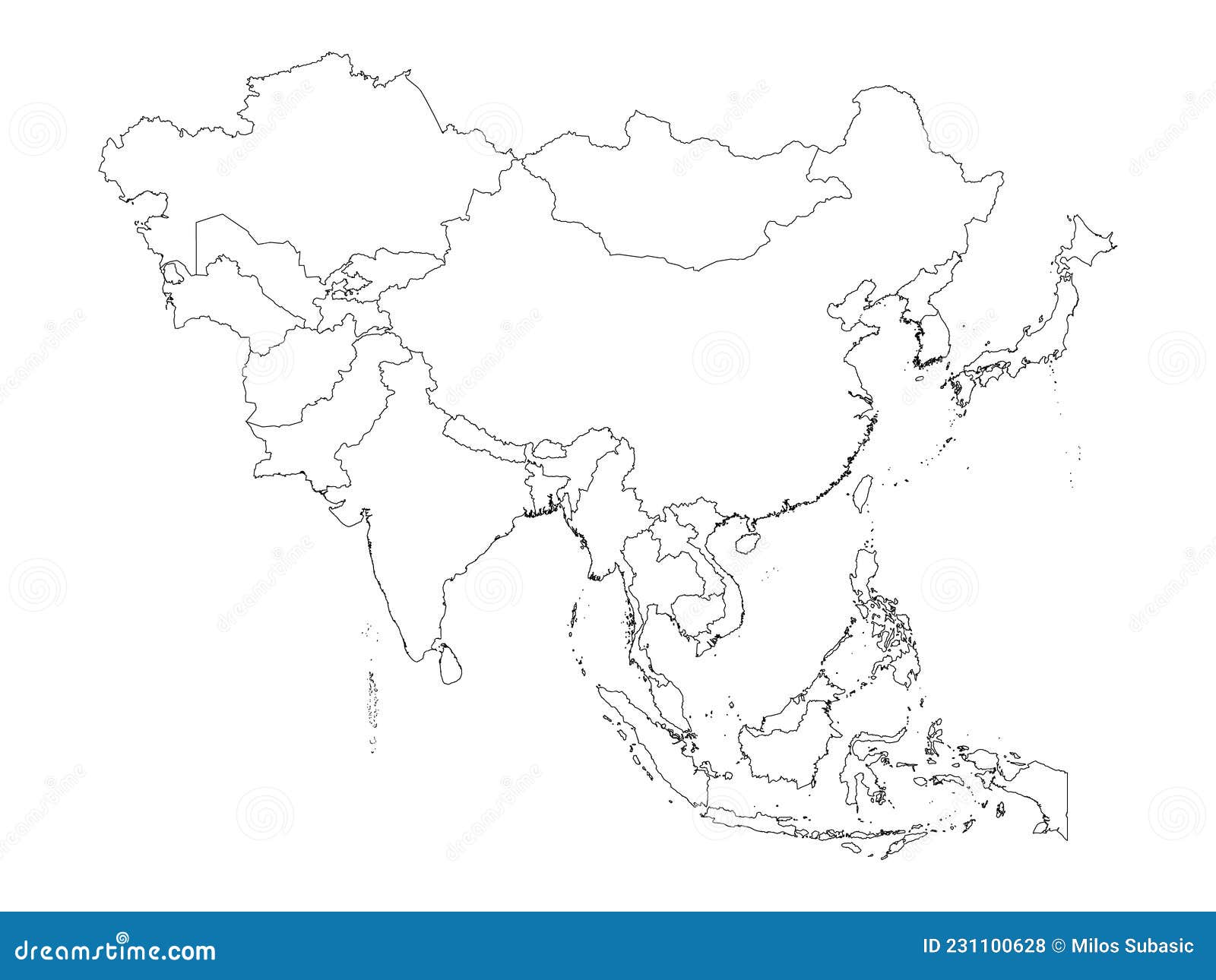 Asian Countries Map Black And White