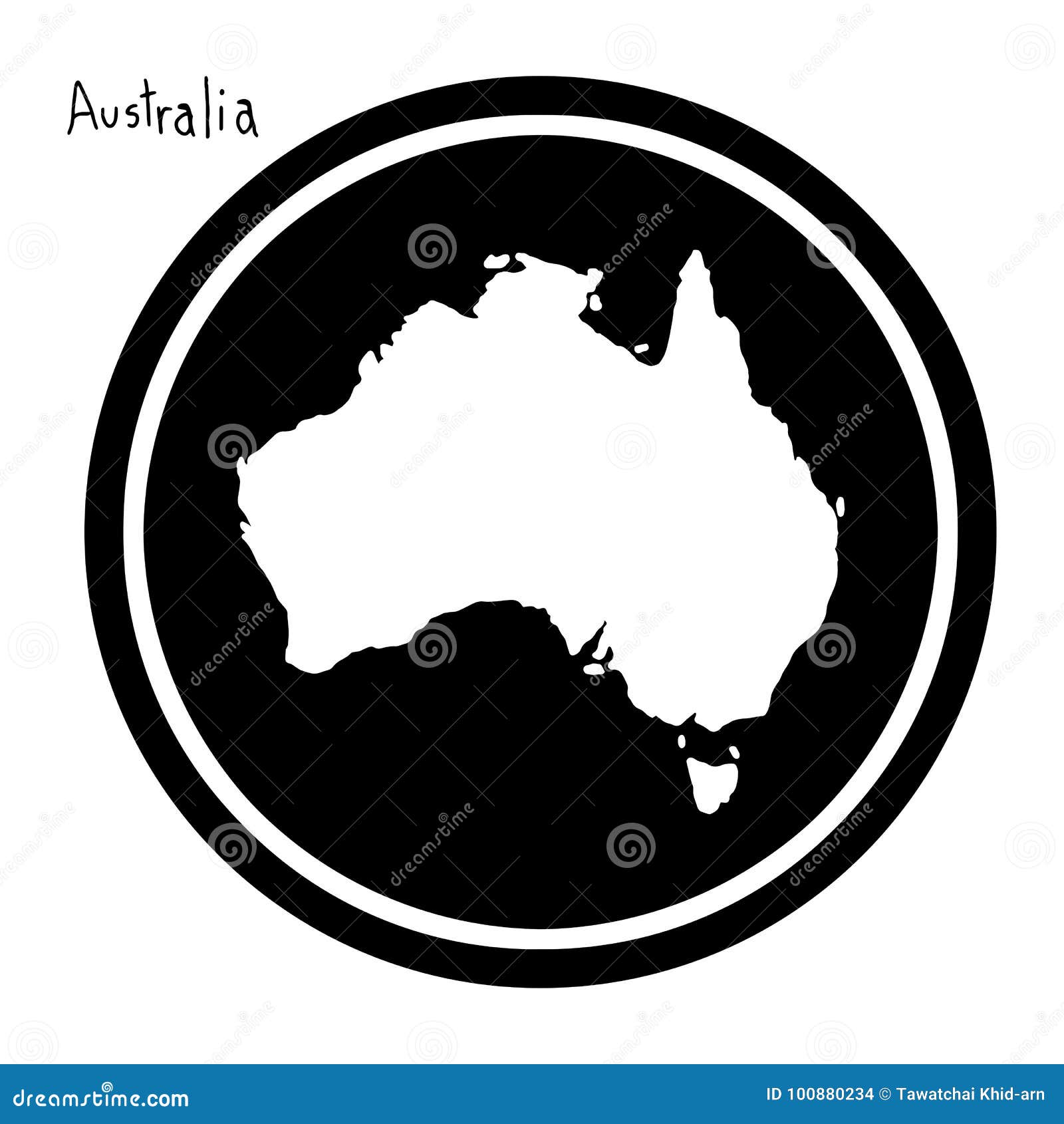 Vector Illustration White Map Of Australia On Black Circle, Isolated On ...