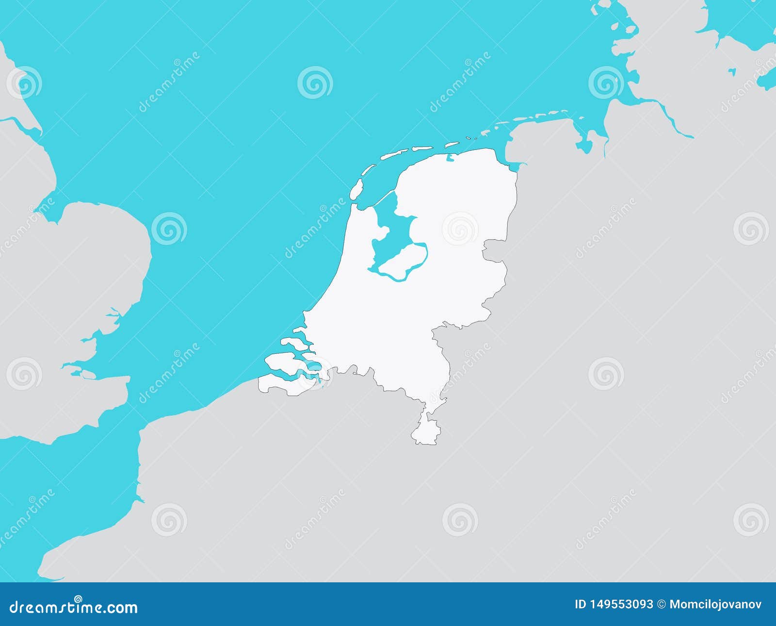 White Map of the Netherlands with Surrounding Terrain Stock Vector ...
