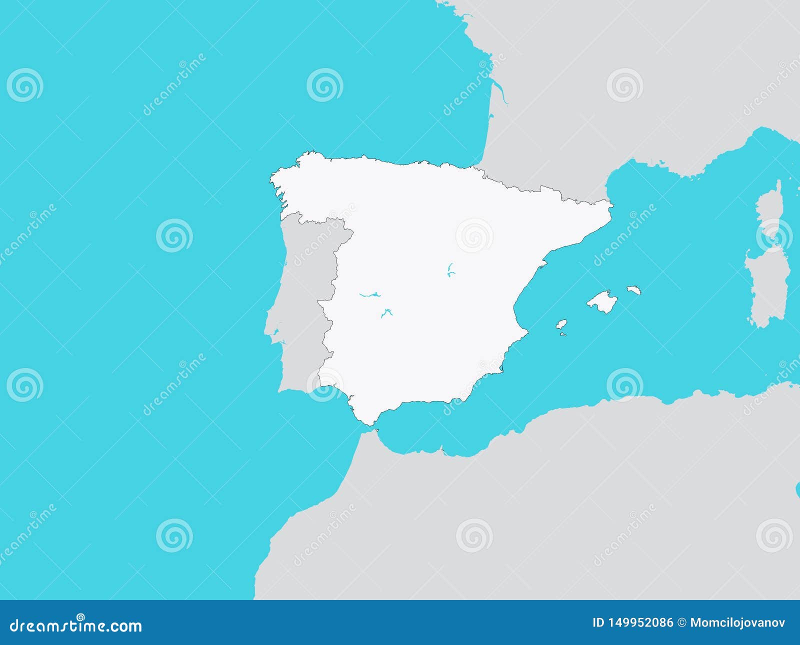 White Map of Spain with Surrounding Terrain Stock Vector - Illustration ...