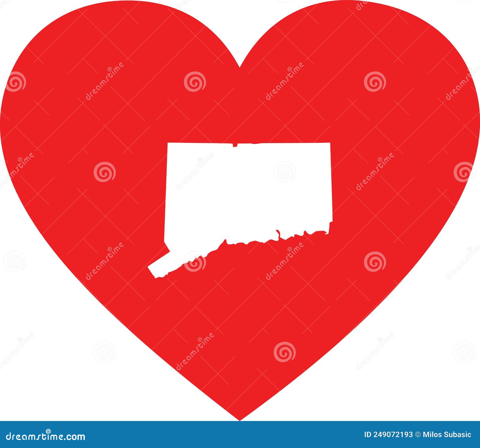 White Map of US Federal State of Connecticut Inside Red Heart Shape ...
