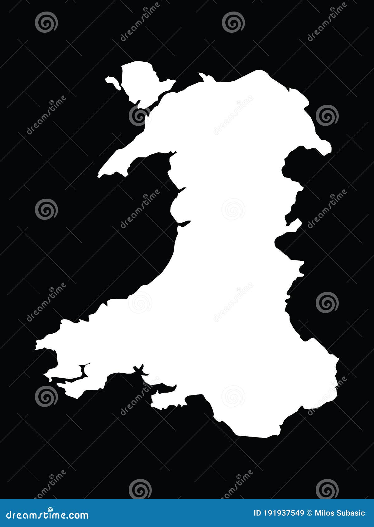 White Map of Wales on Black Background Stock Vector - Illustration of ...