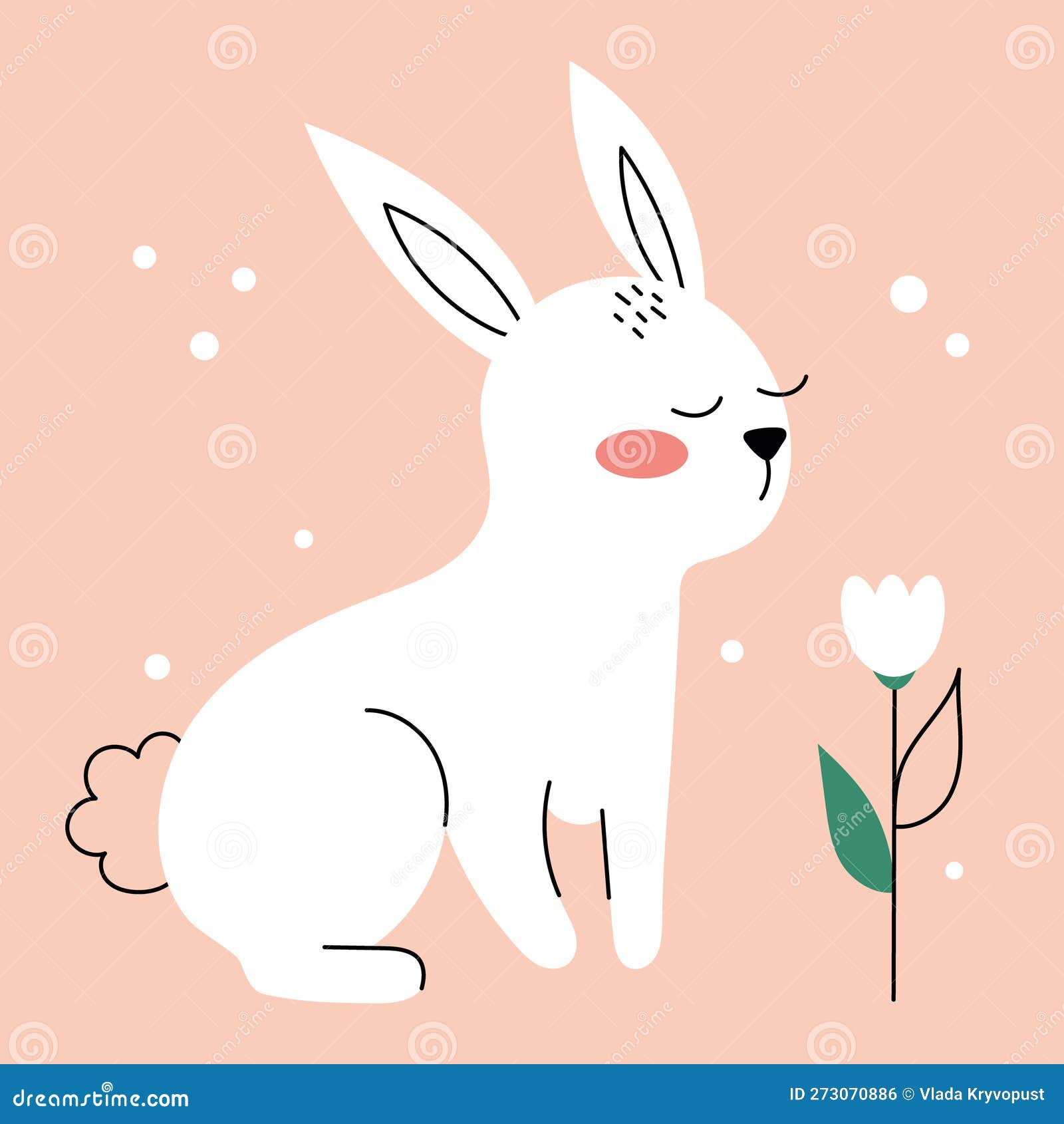 Vector Illustration with a White Rabbit and a Flower on a Pink ...